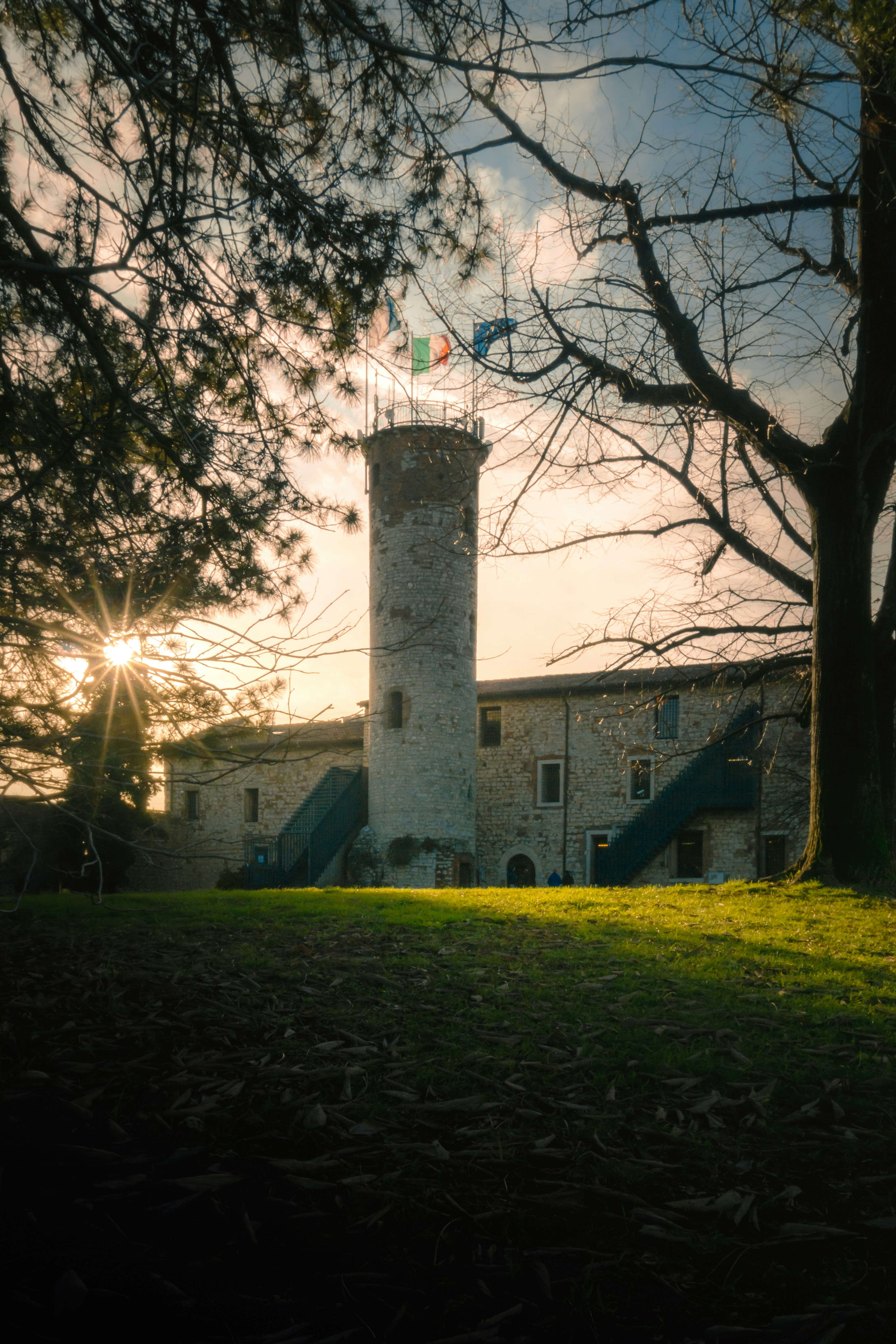 Sunburst at the Keep: Twilight Tower and Flag Memorial