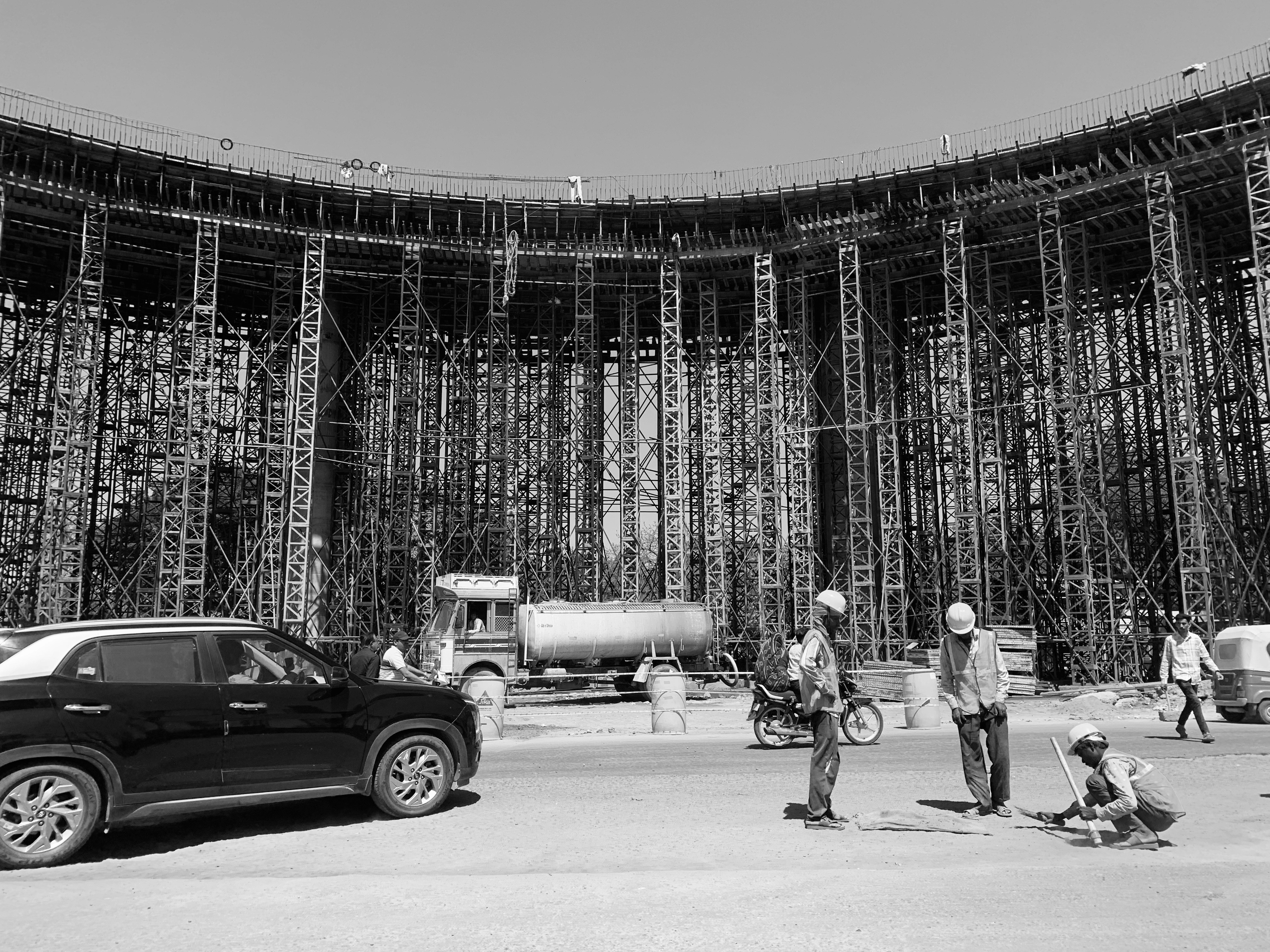 Concentric Scaffolding: A Busy Moment Encircled by Steel