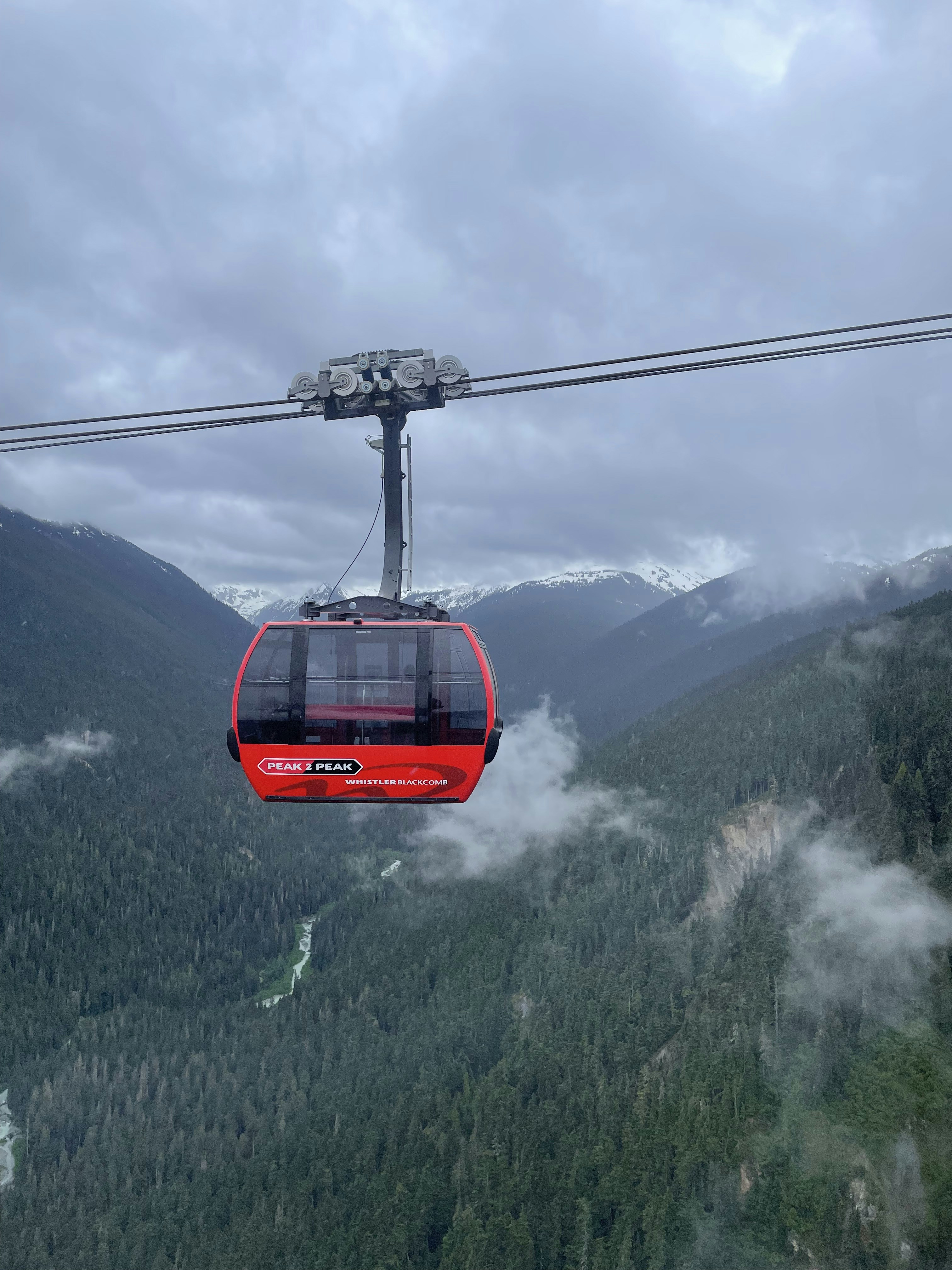 A red cable car in the middle of a mountain photo – Free Snow Image on ...