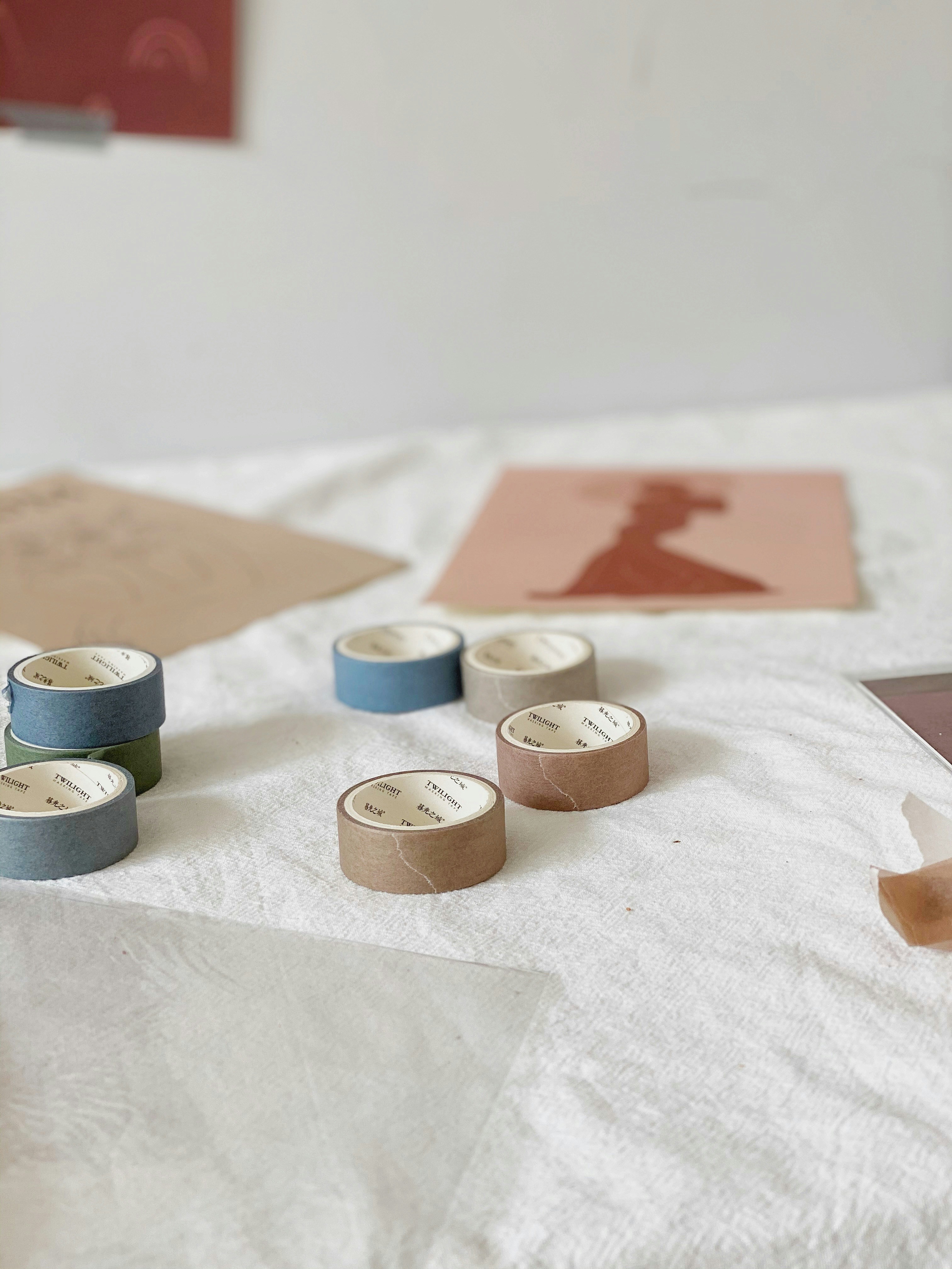 Colored Washes and Cardboard Shapes on a Cloth Studio Table