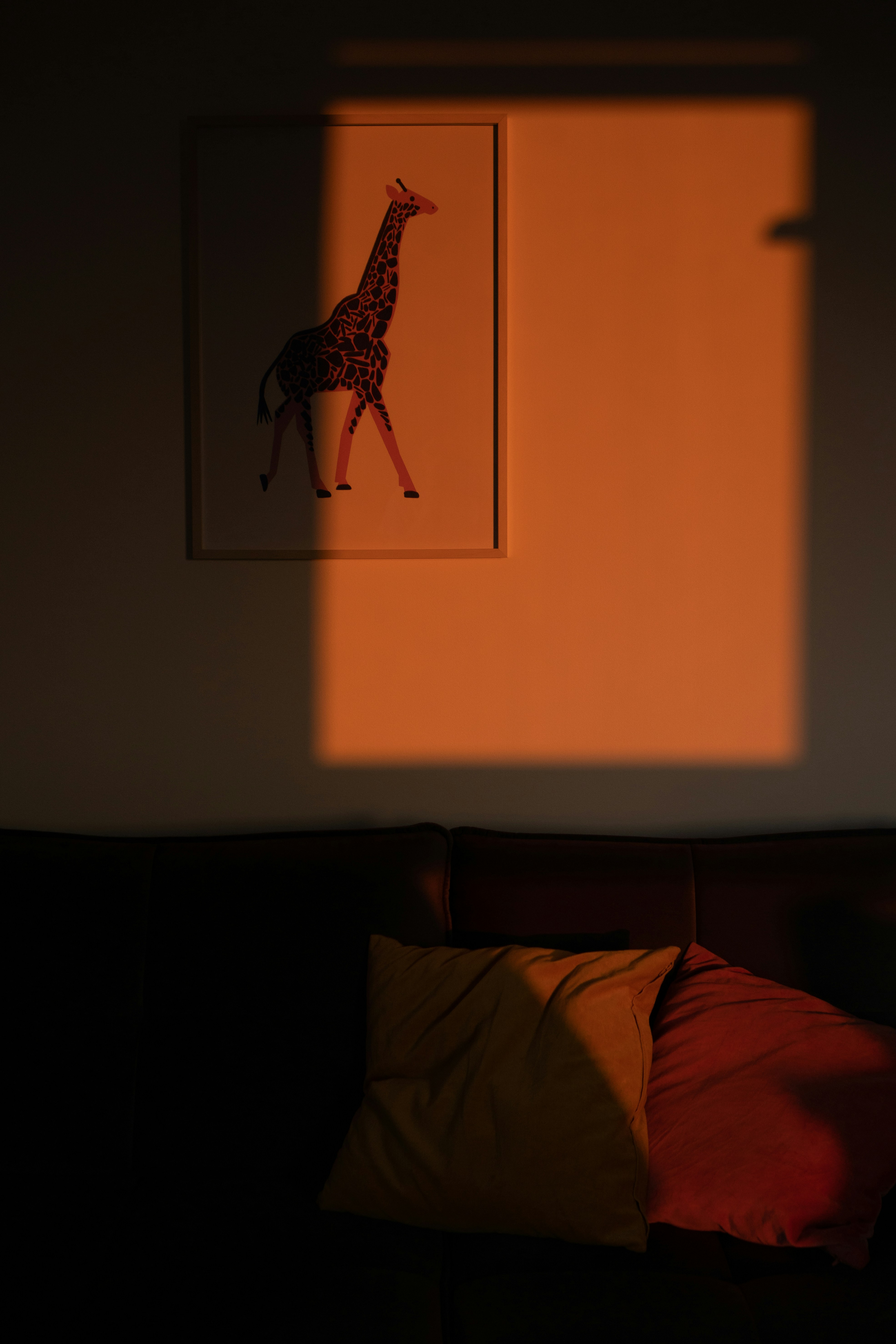 Giraffe in Amber: Framed Illustration Bathed by Sunset-Warm Light