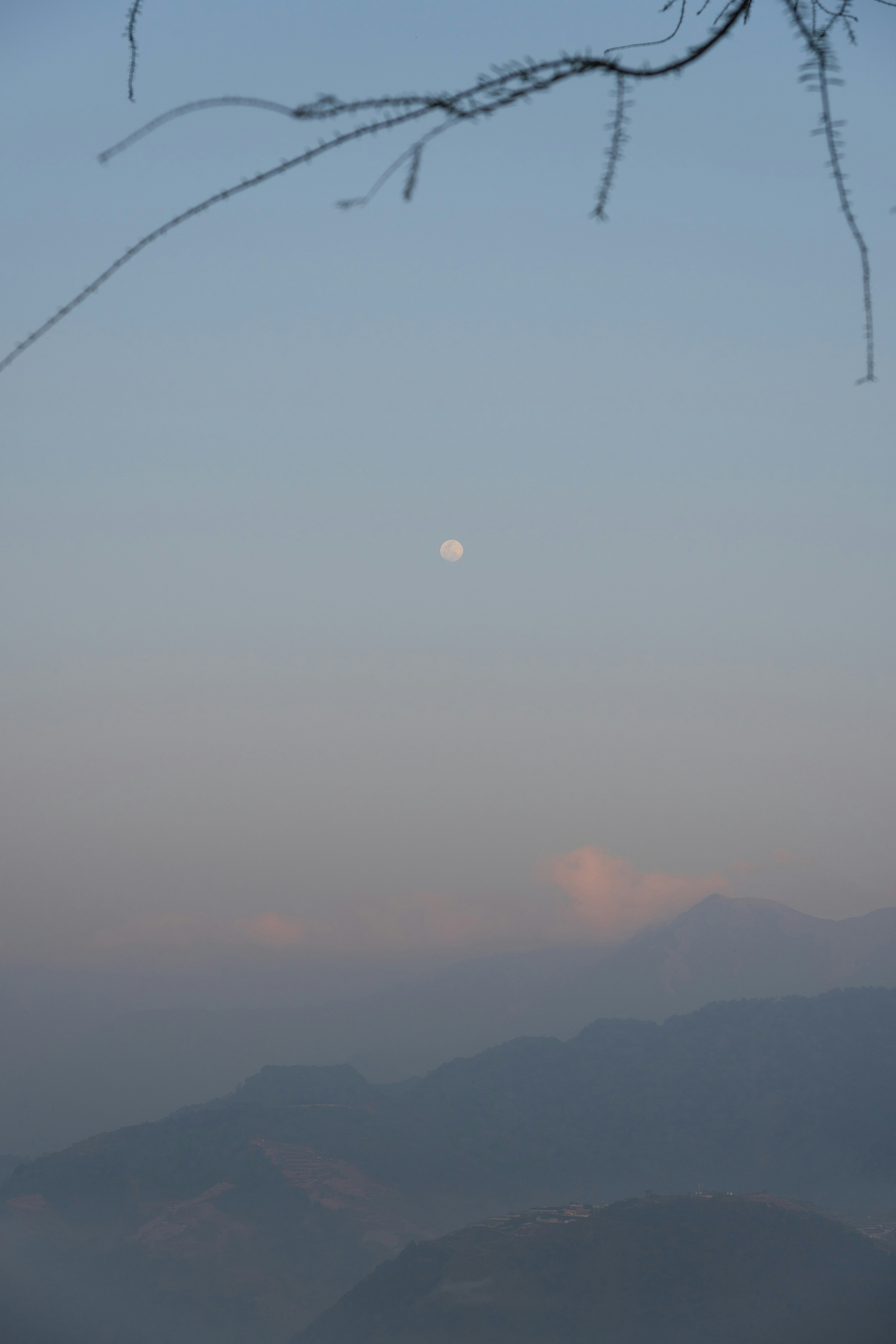 Moonrise Over Velvet Valleys: Dusk-Soft Mountain Panorama