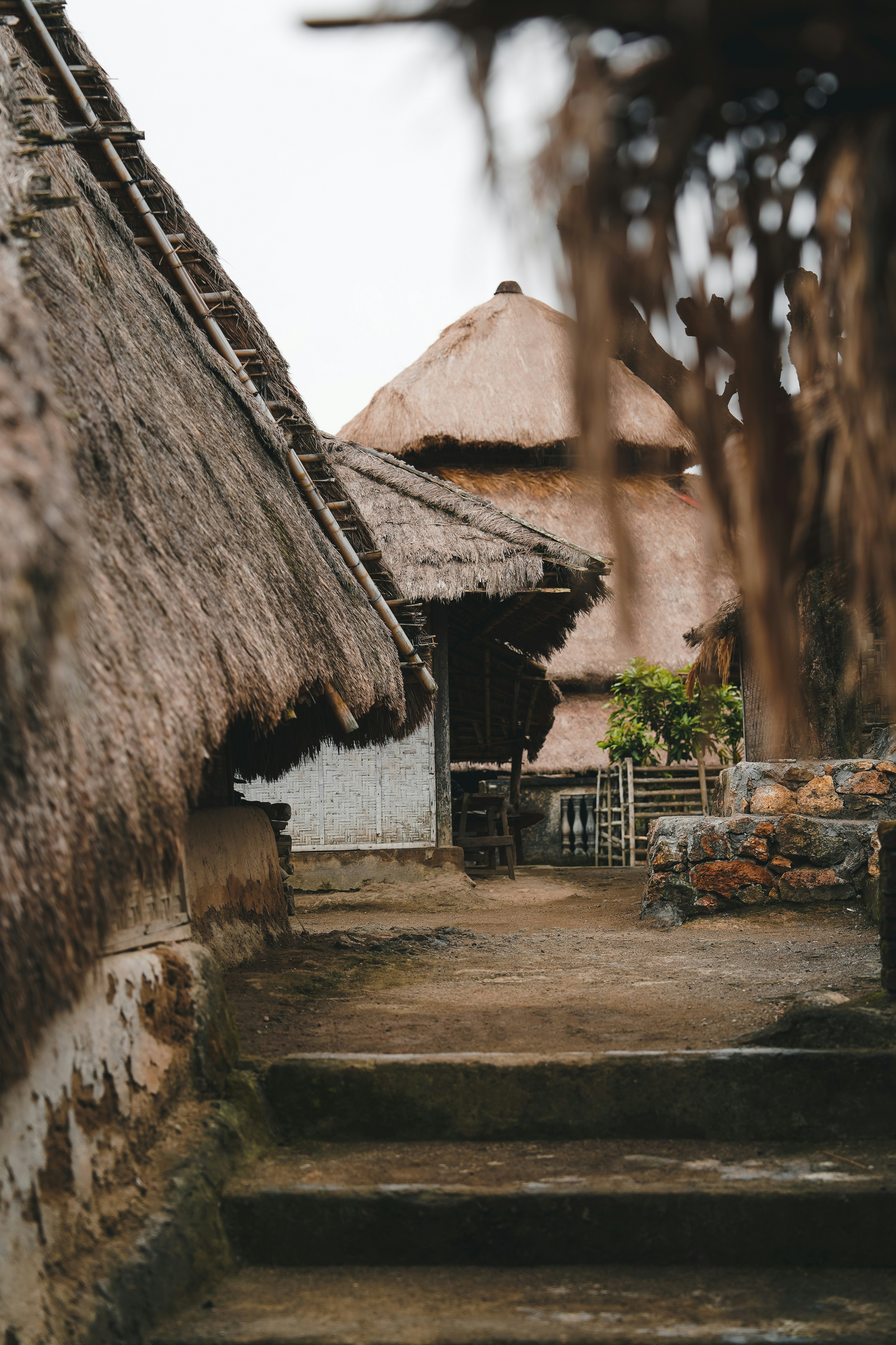 A set of steps leading to a thatched roof house photo – Free Sasak ...