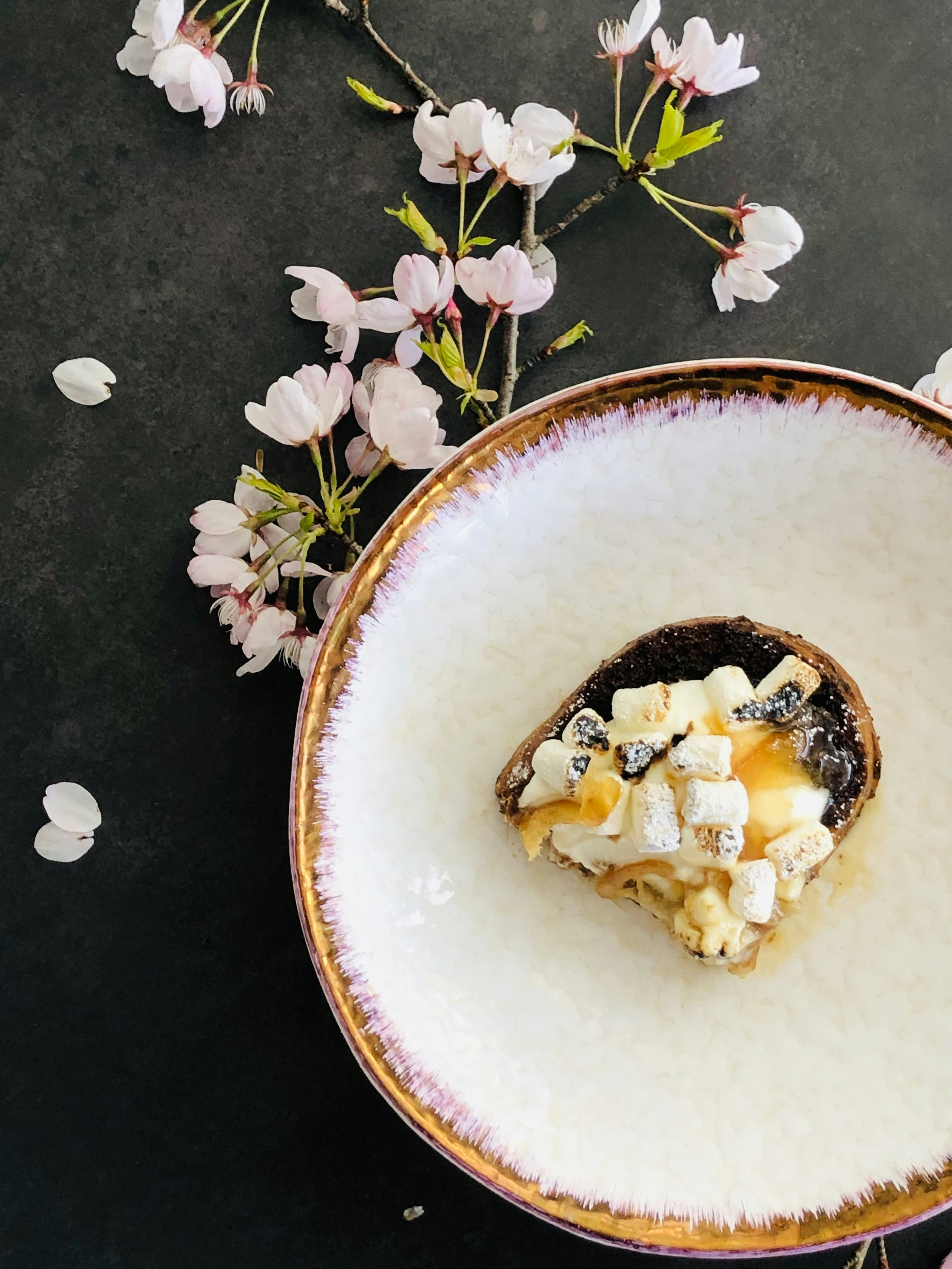 Cherry Blossom Pastry in a Creamy Plate