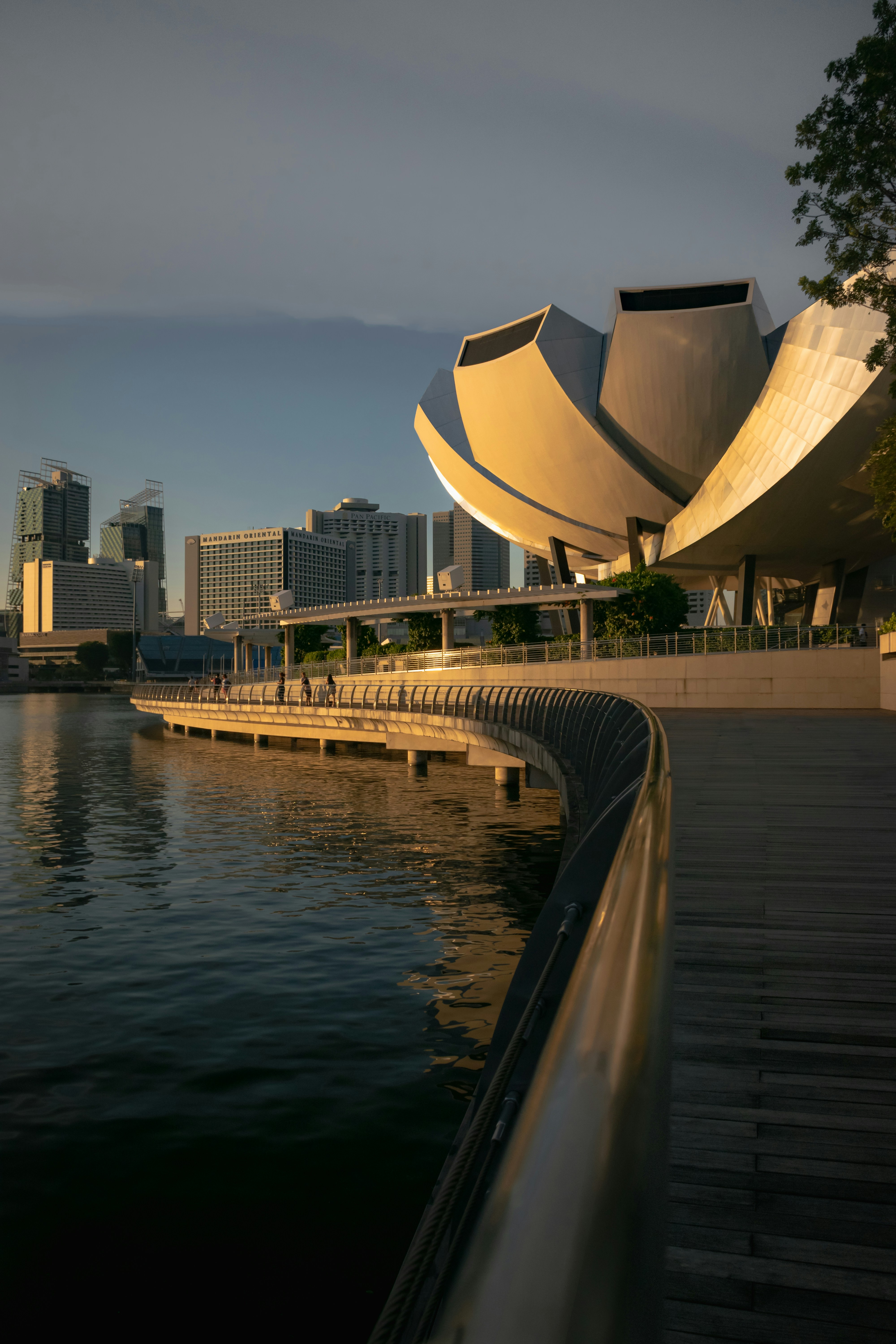 Leading line shot of ArtScience Museum during sunset time. Singapore, Apr/23.