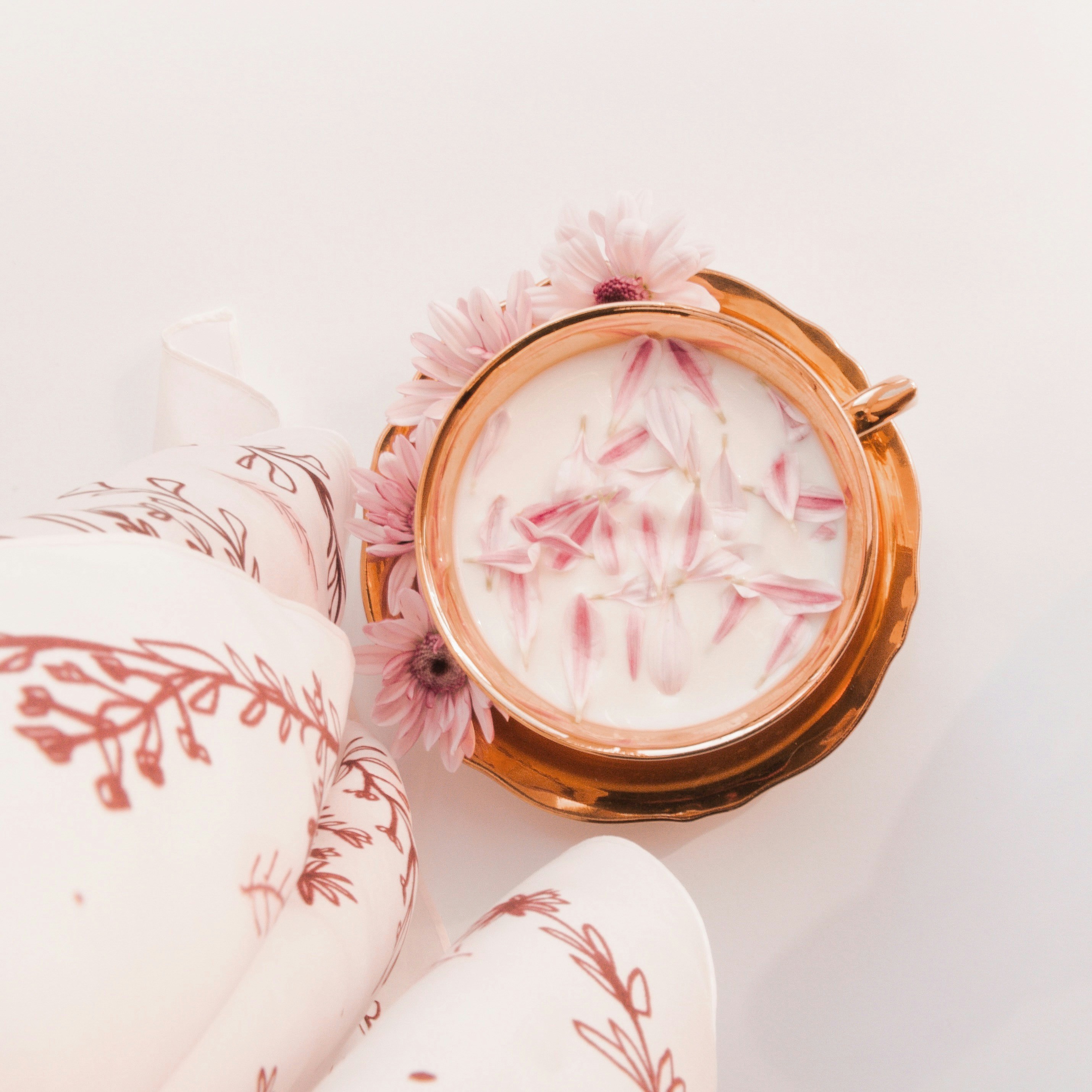 Petals in Copper: A Quiet Still-Life on White