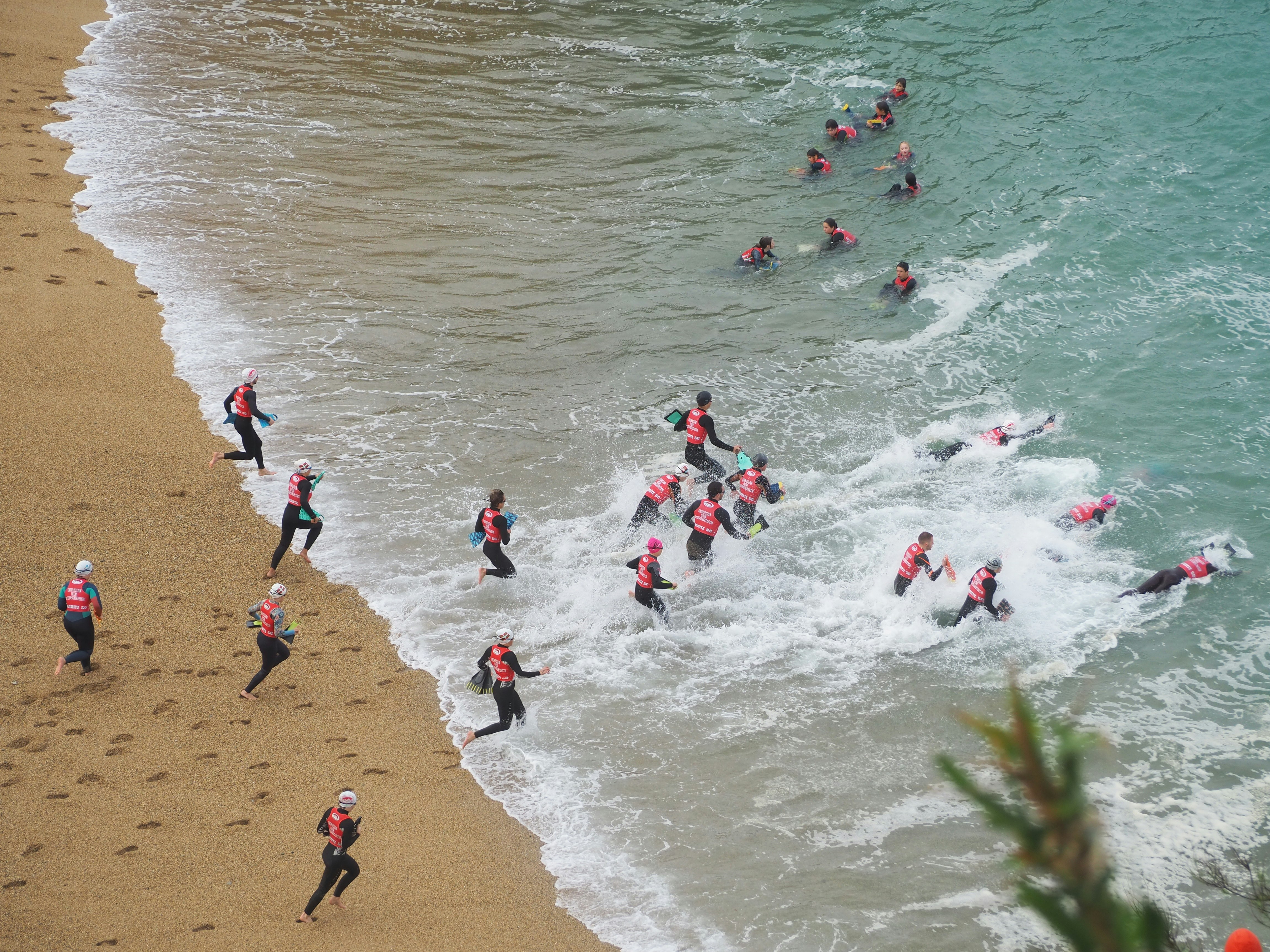 A group of people in wetsuits swimming in the ocean photo – Free ...
