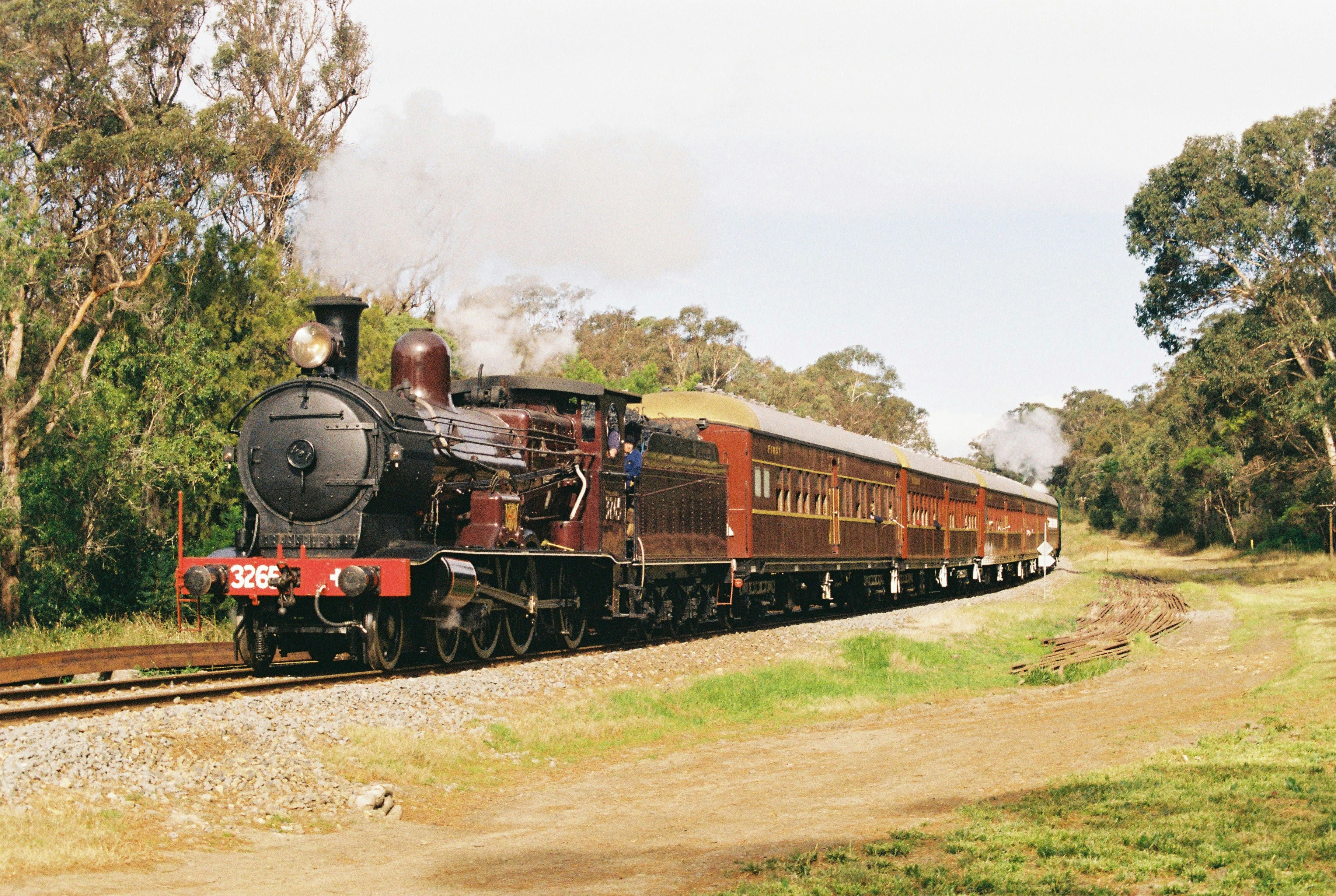 Bend of Steam: A Vintage Locomotive Winds Through a Sunlit Countryside