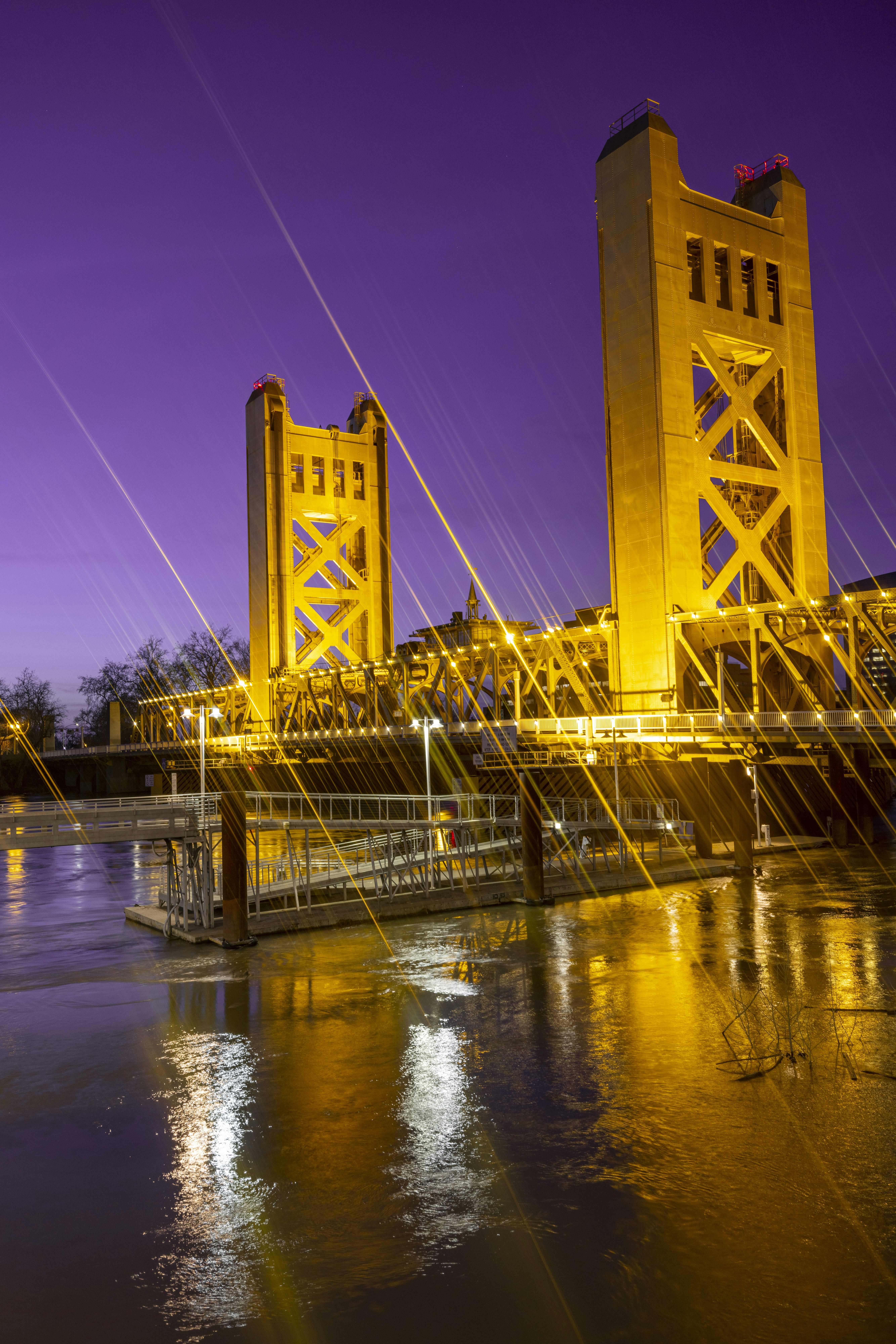 Violet Hour on the Golden Towers Bridge: Neon Glow and River Reflections