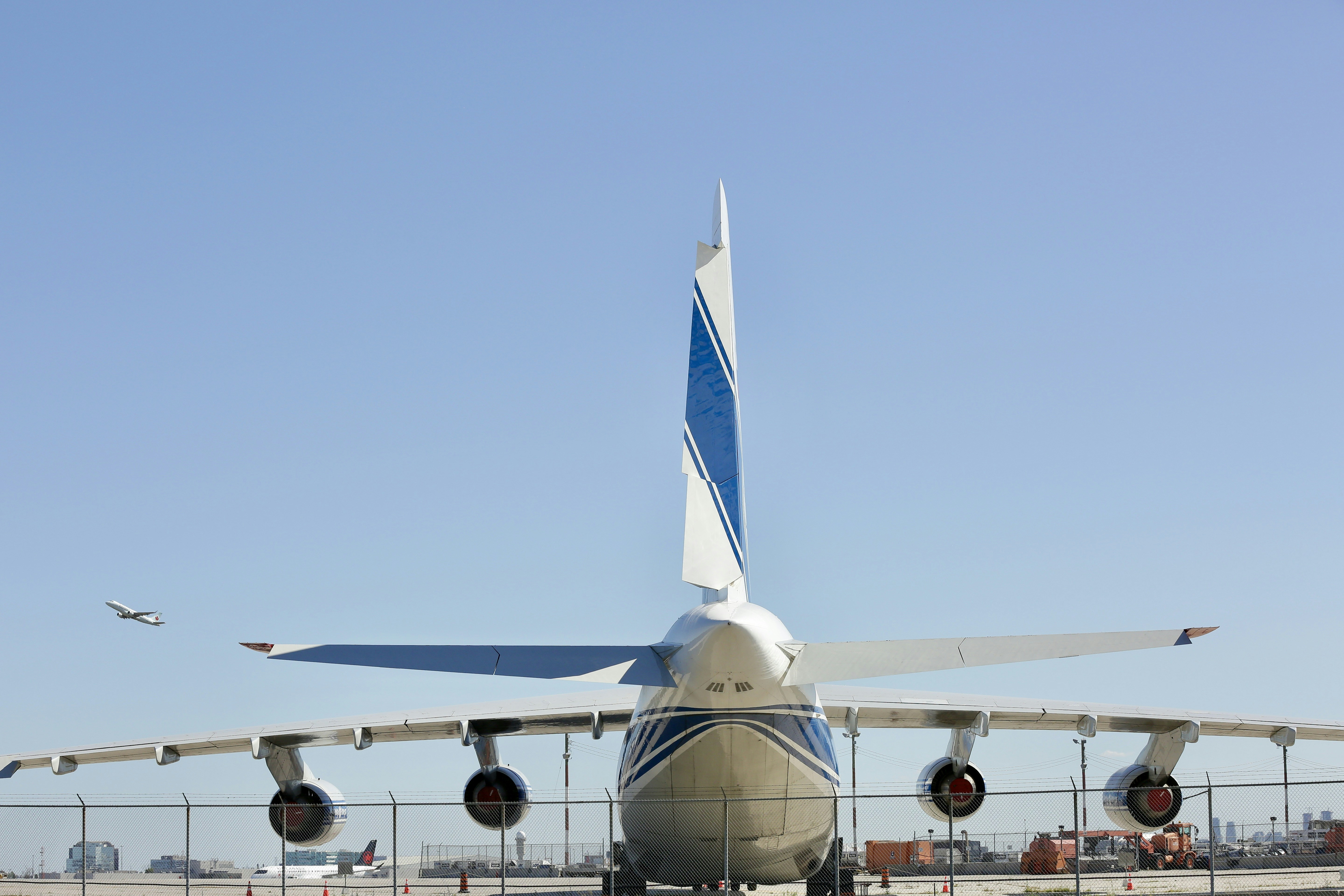 Apron Colossus: Front-on Portrait of a Four-Engine Cargo Jet