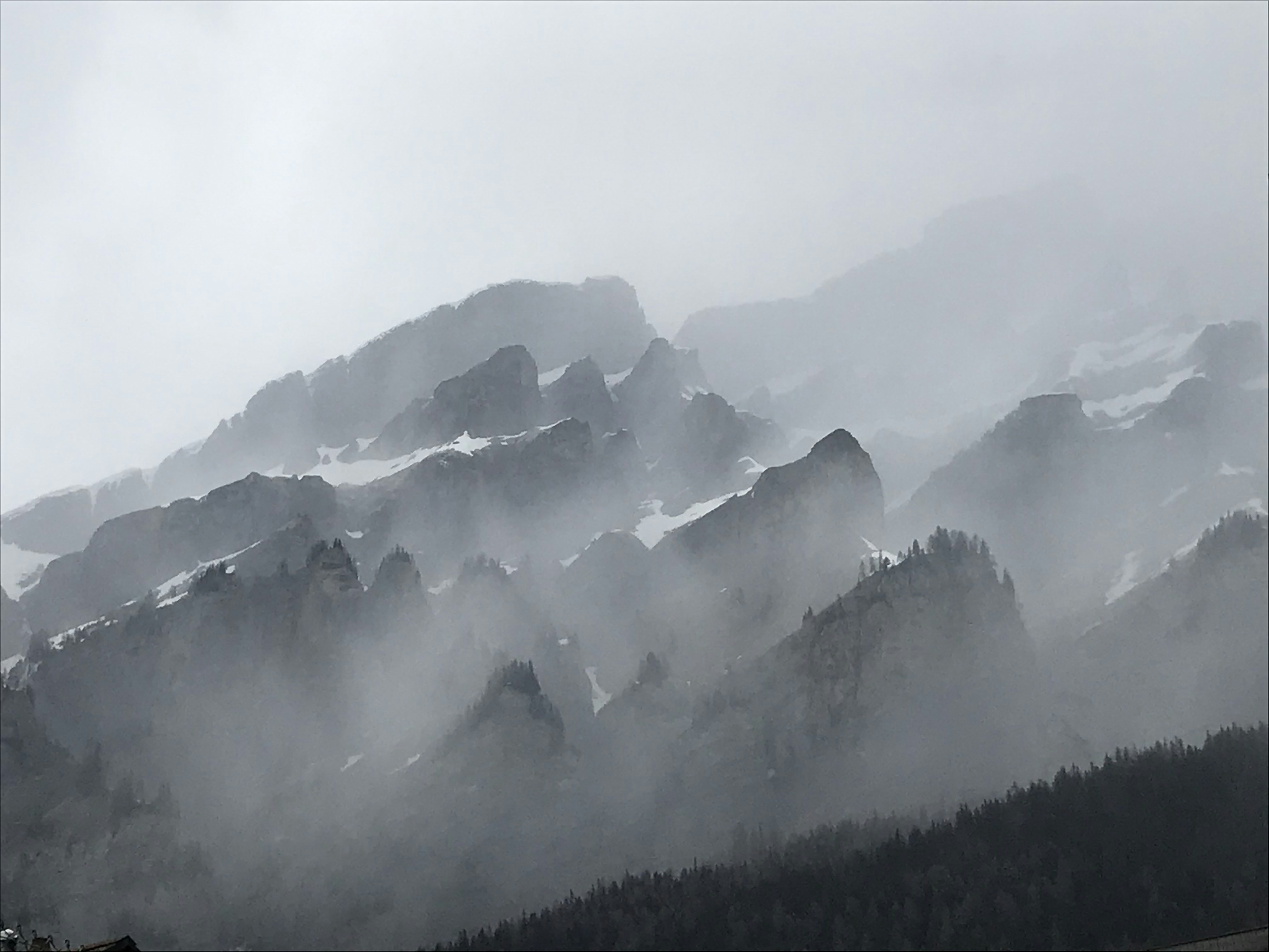 leukerbad swiss mountains misty weather