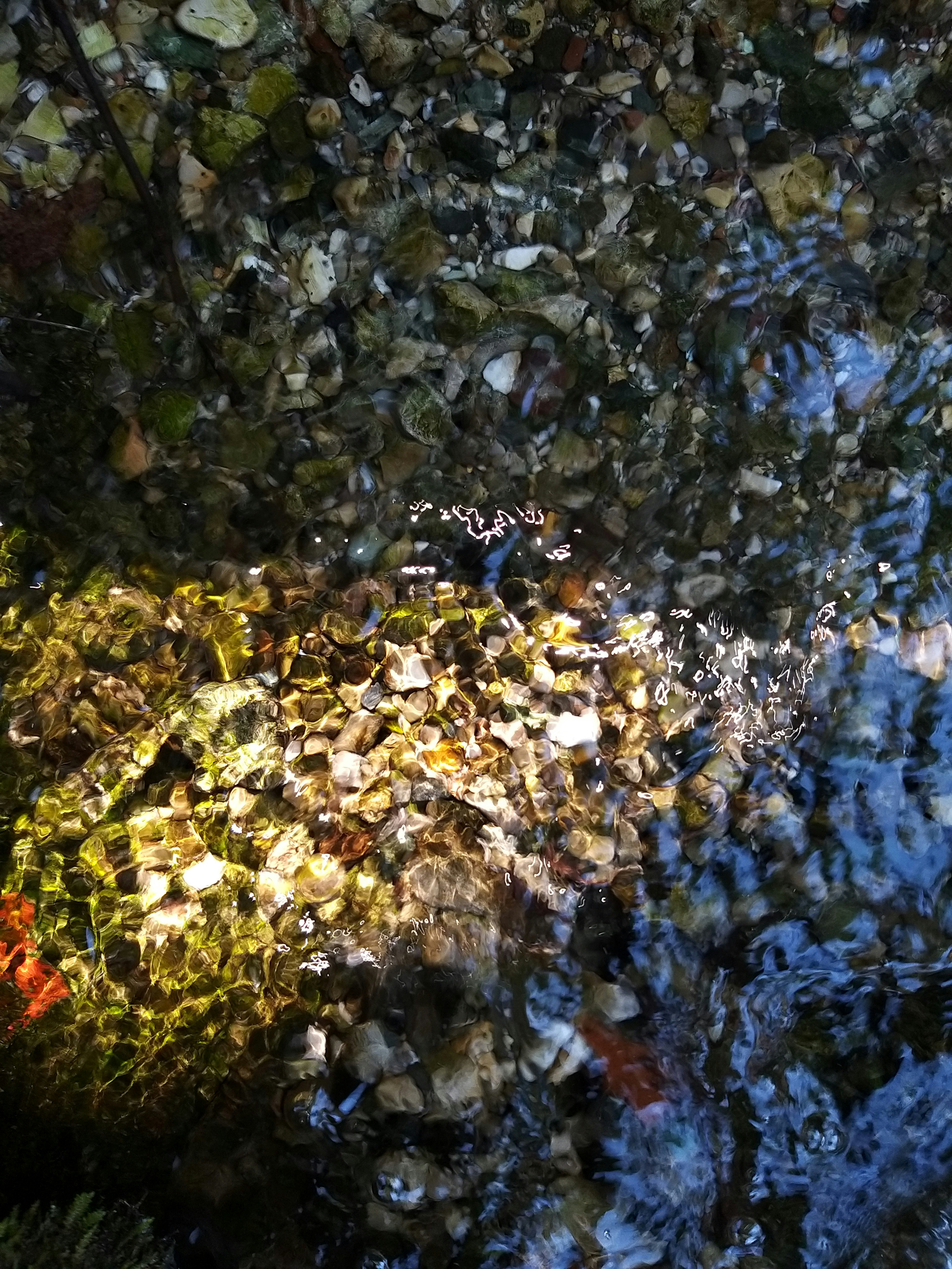 Midnight Pebble Mosaic: Light, Water, and Quiet Motion