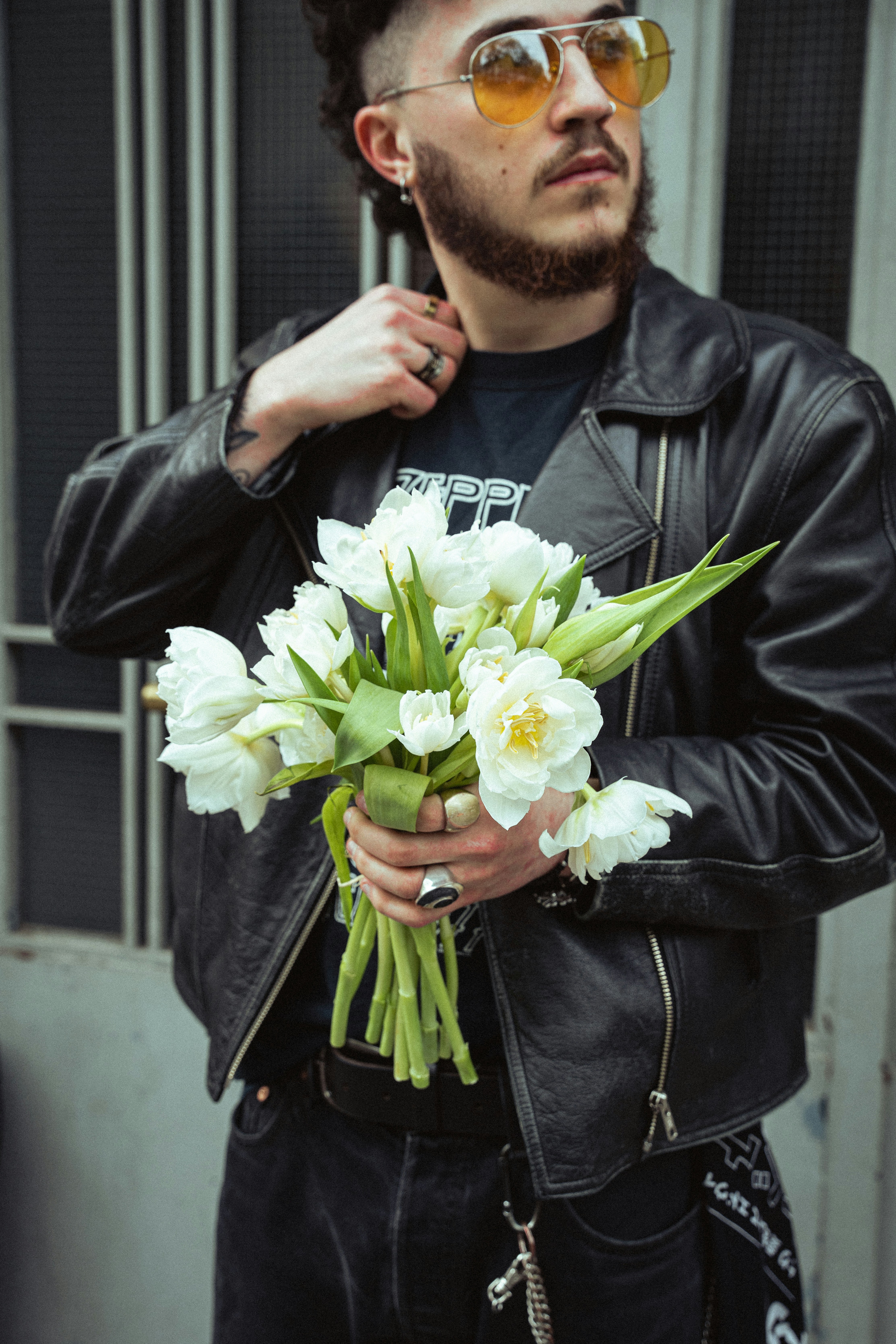 White Tulips, Leather and Light: A Street-Style Moment