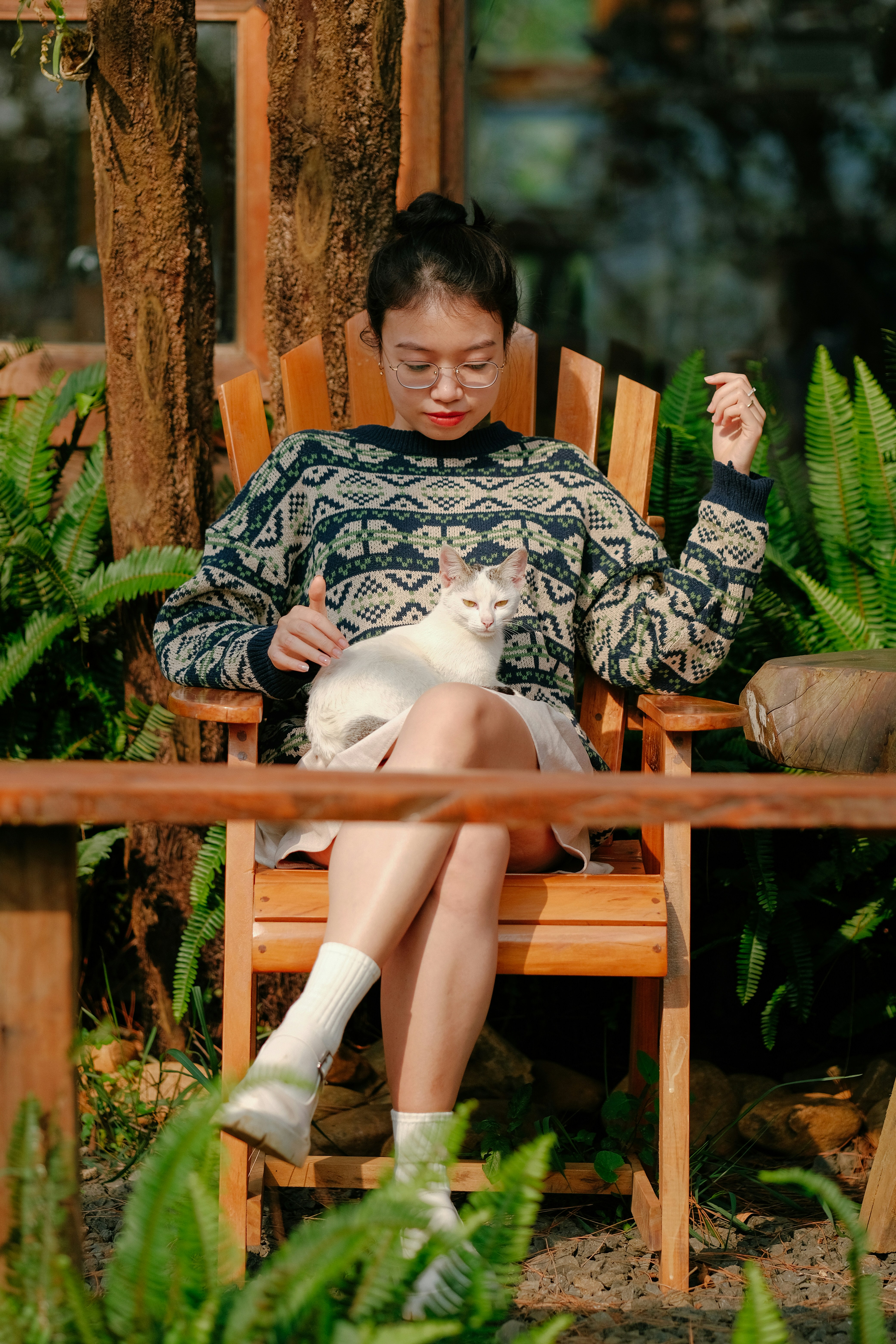 Soft Knit, Soft Purrs: Afternoon with a Cat on the Veranda