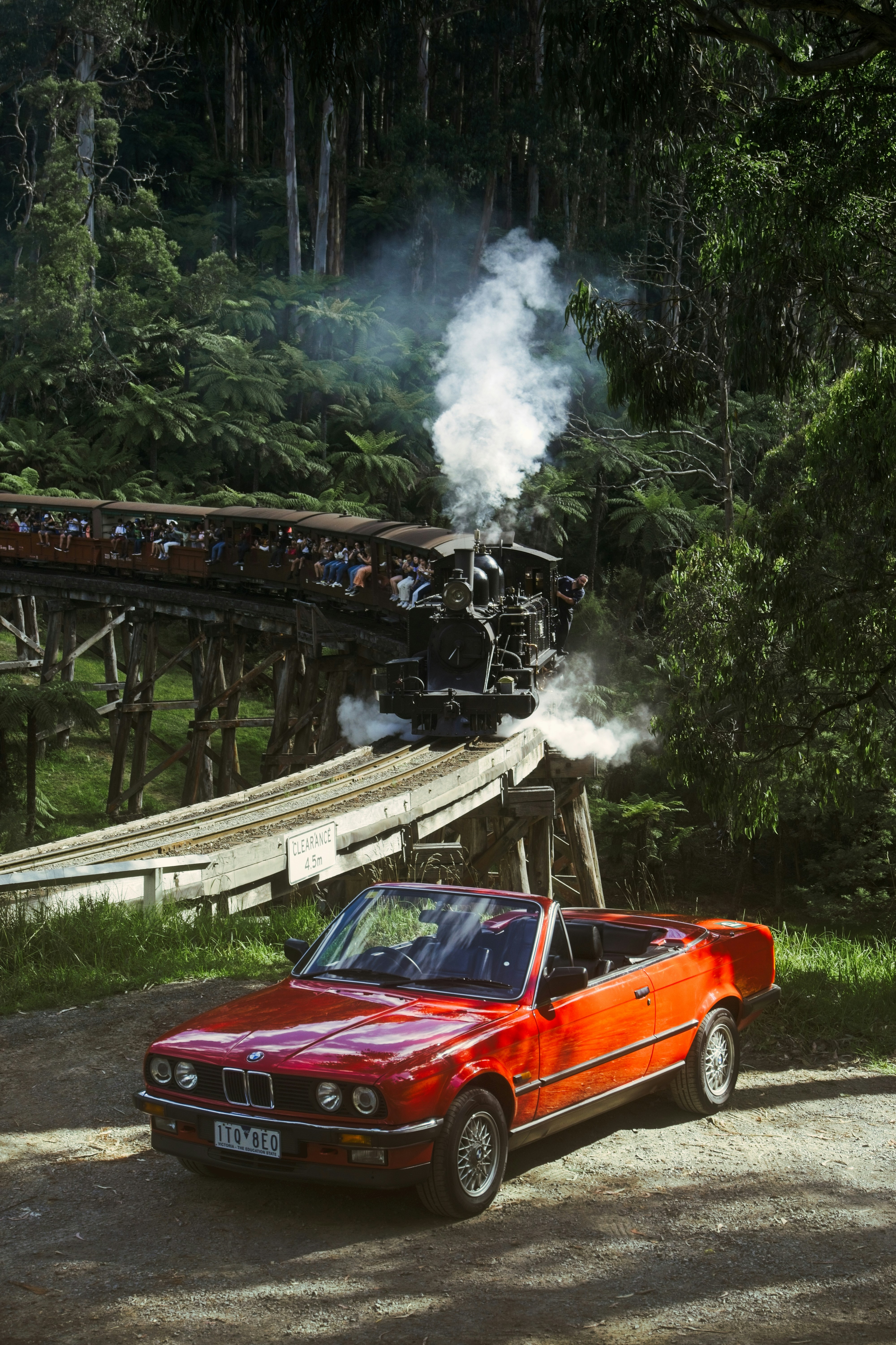 Crimson Convertible and the Steam-Driven Forest Route