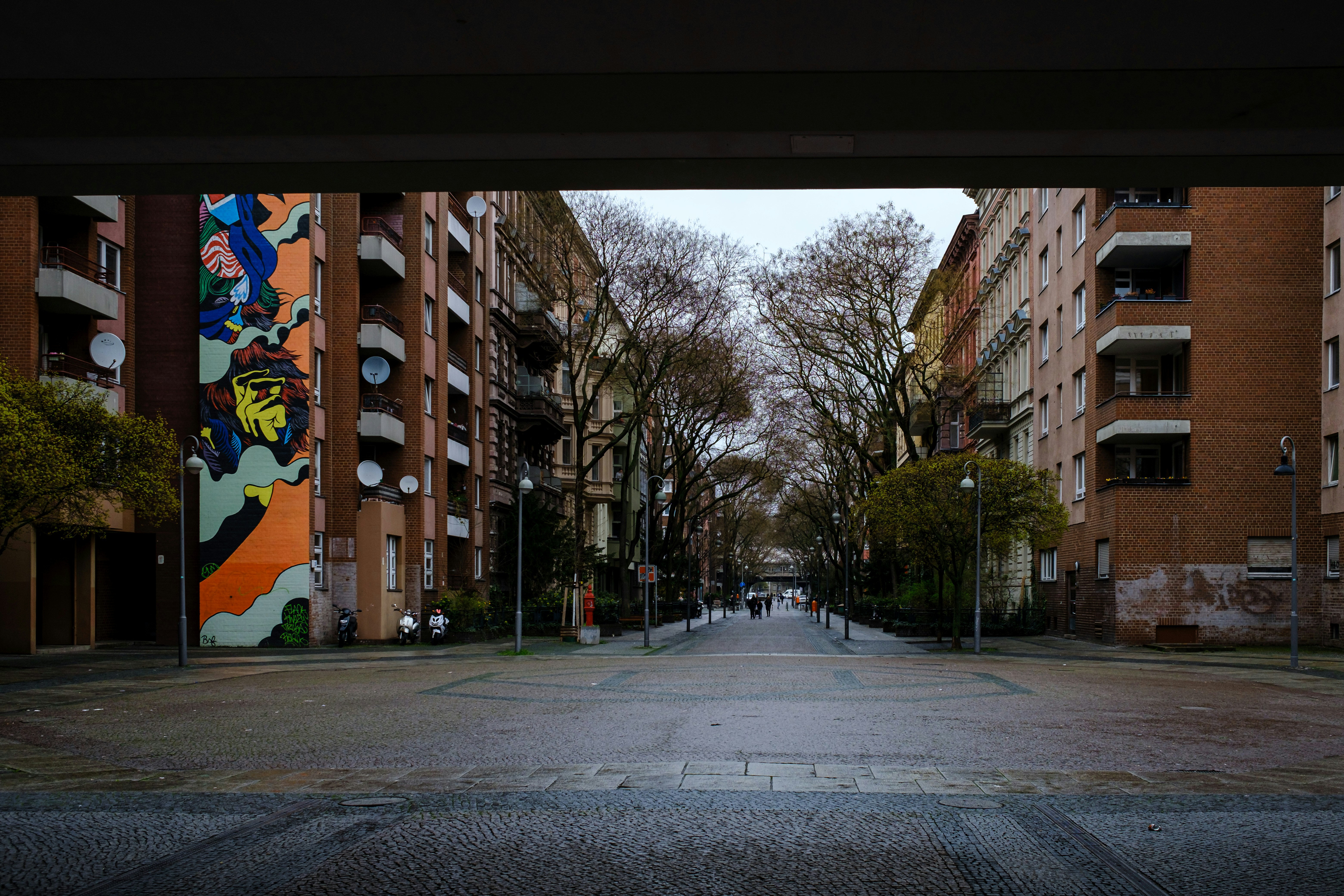 Urban Corridor: A Quiet Street Framed by Muraled Facades