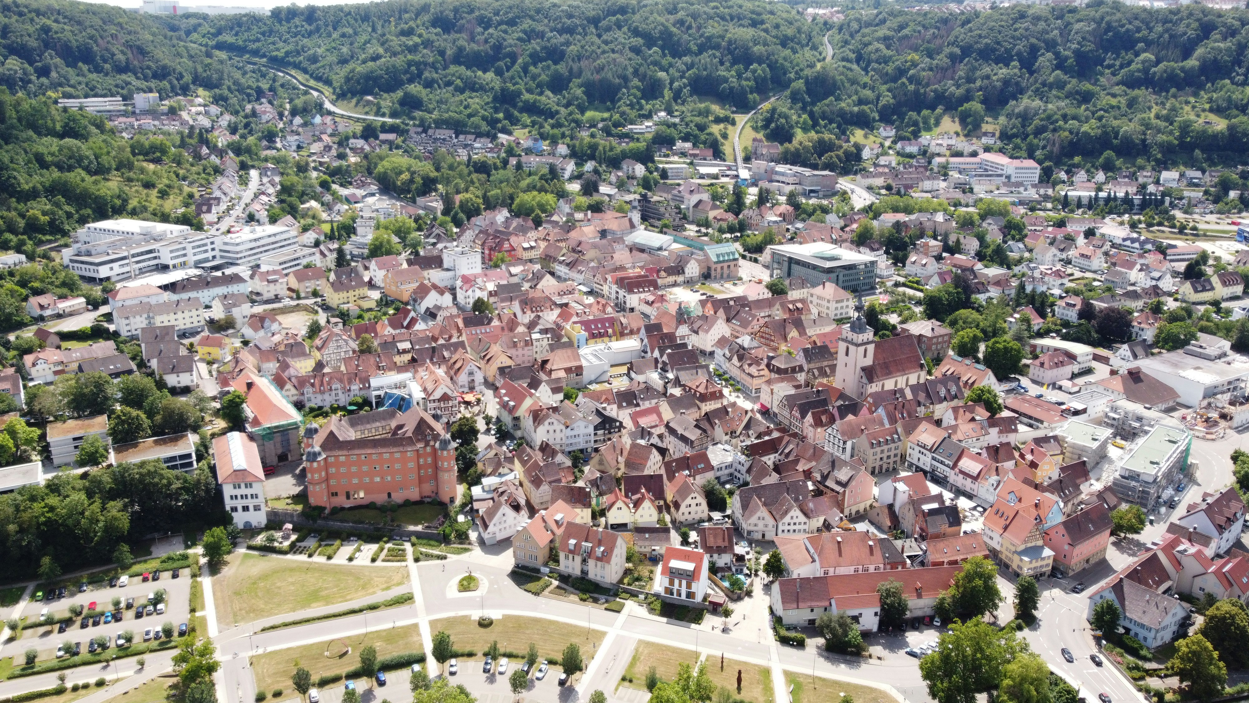 Red Roof Mosaic: A Drone View Over a Compact Central European Town
