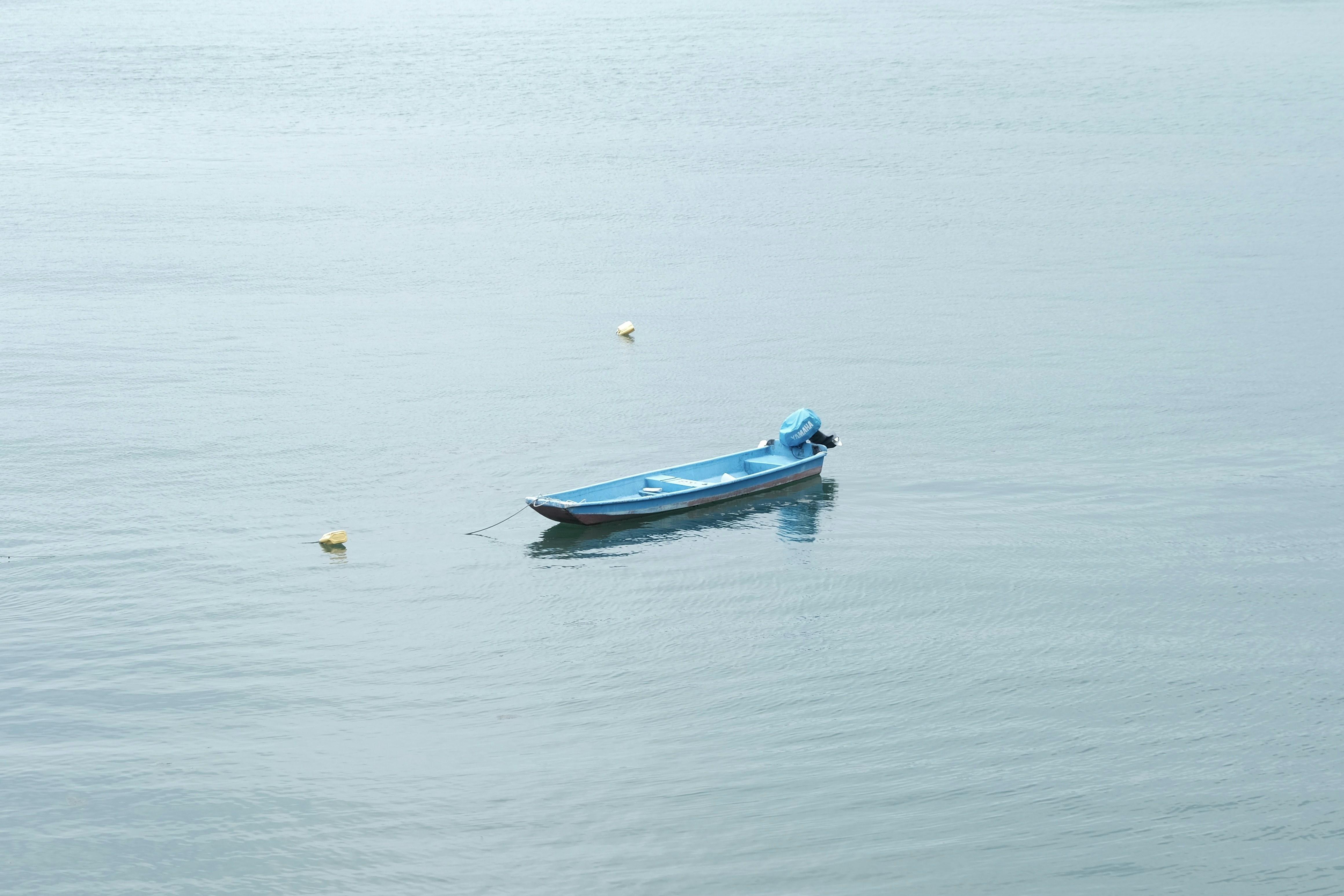 A small blue boat floating on top of a lake photo – Free Boat Image on ...