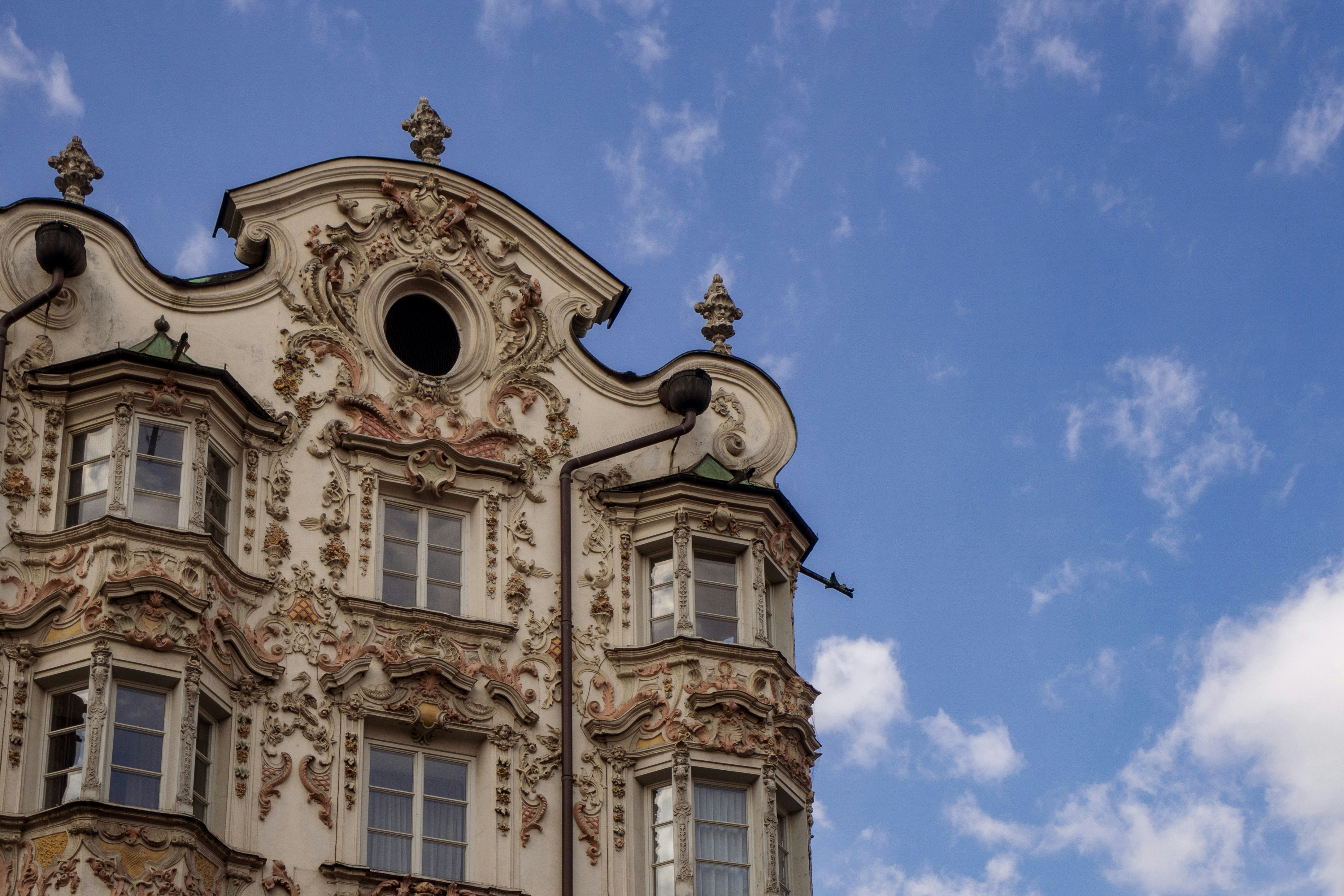 Stone Whorls and Sky: The Baroque Facade in Clear Morning Light