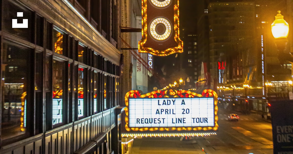 A Chicago Theater Marquee Lit Up At Night Photo Free Chicago Image On