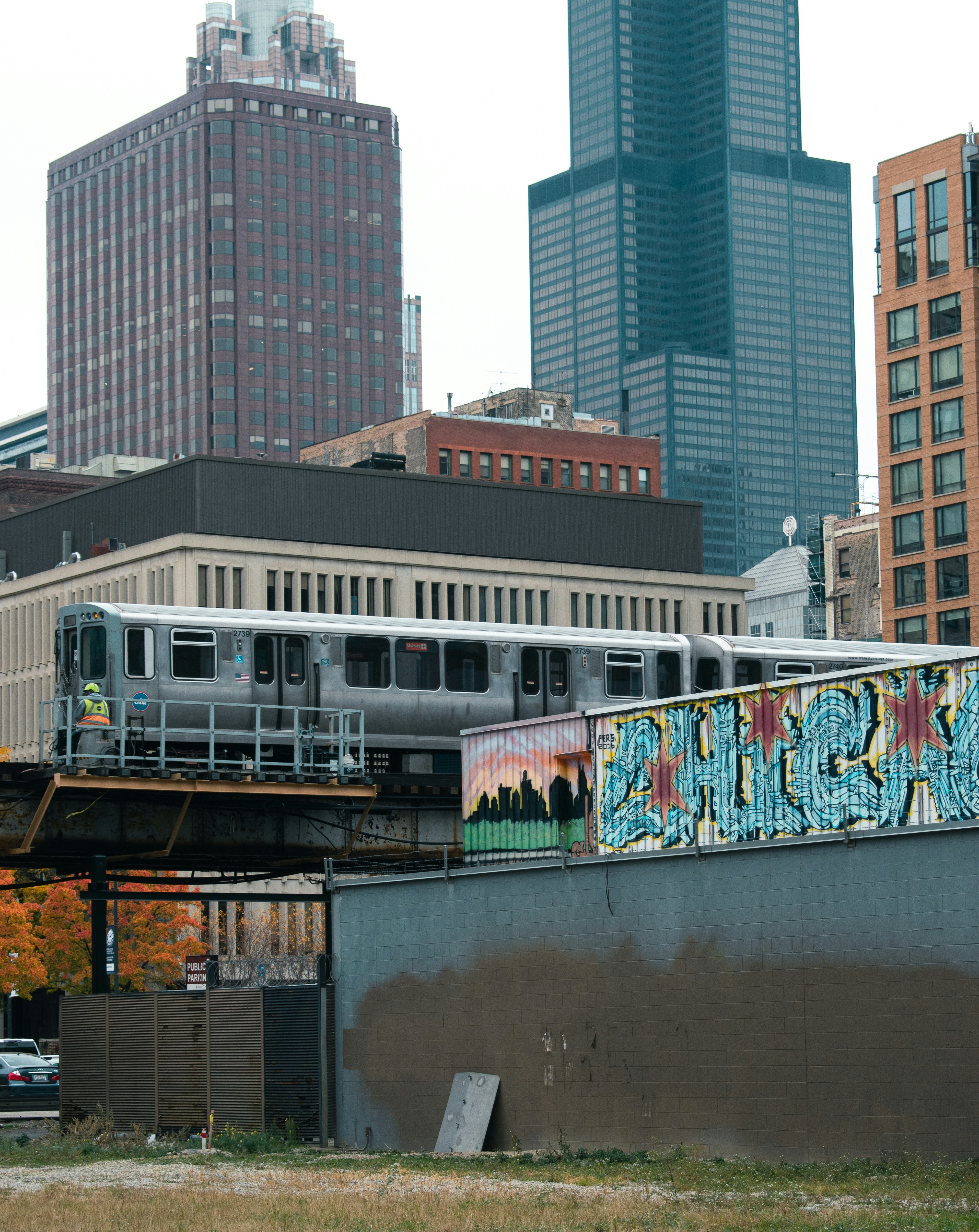 Elevated L-train Slices Through a Graffiti-Wrapped Cityscape