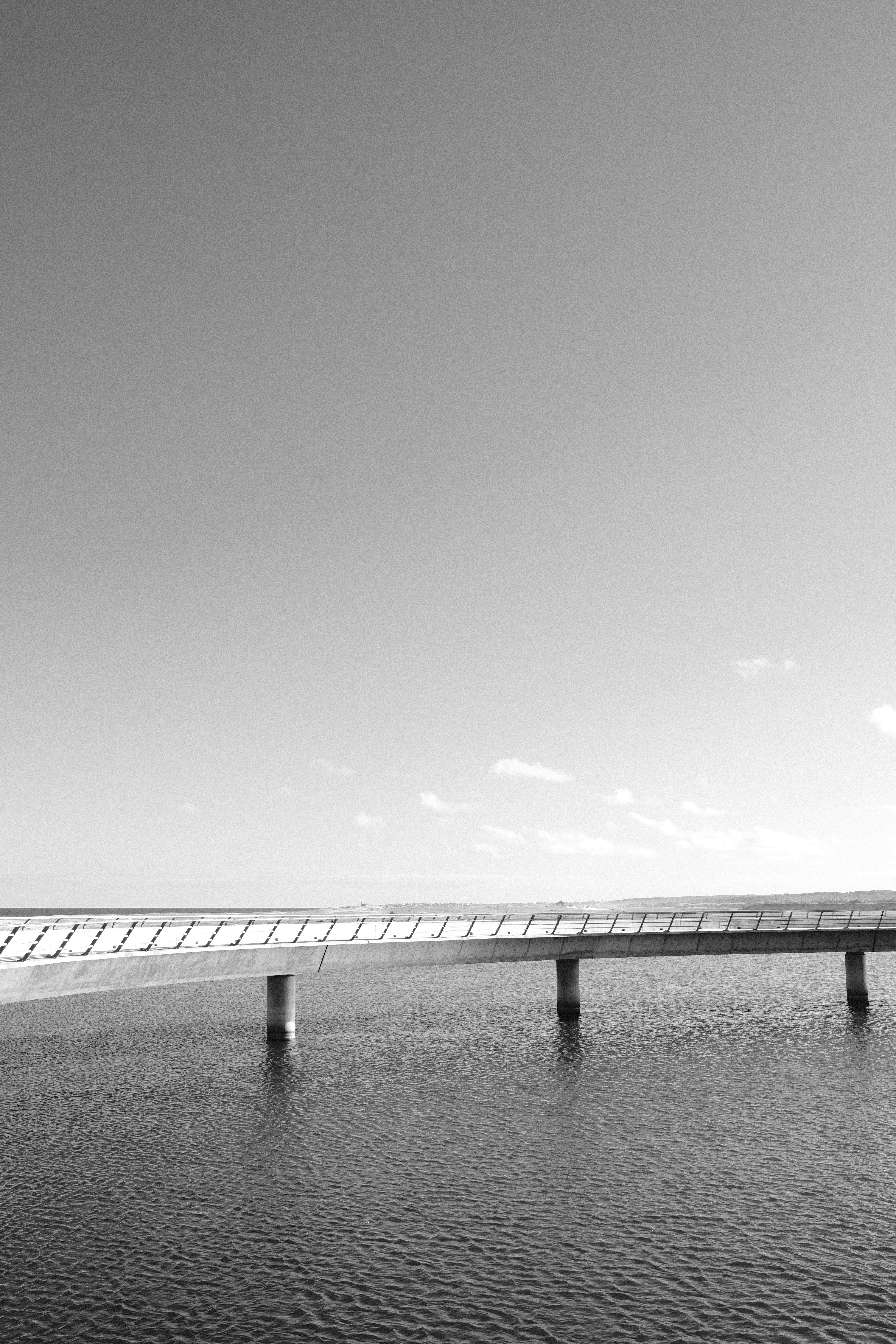 Une photo en noir et blanc d’un pont au-dessus de l’eau photo – Photo ...