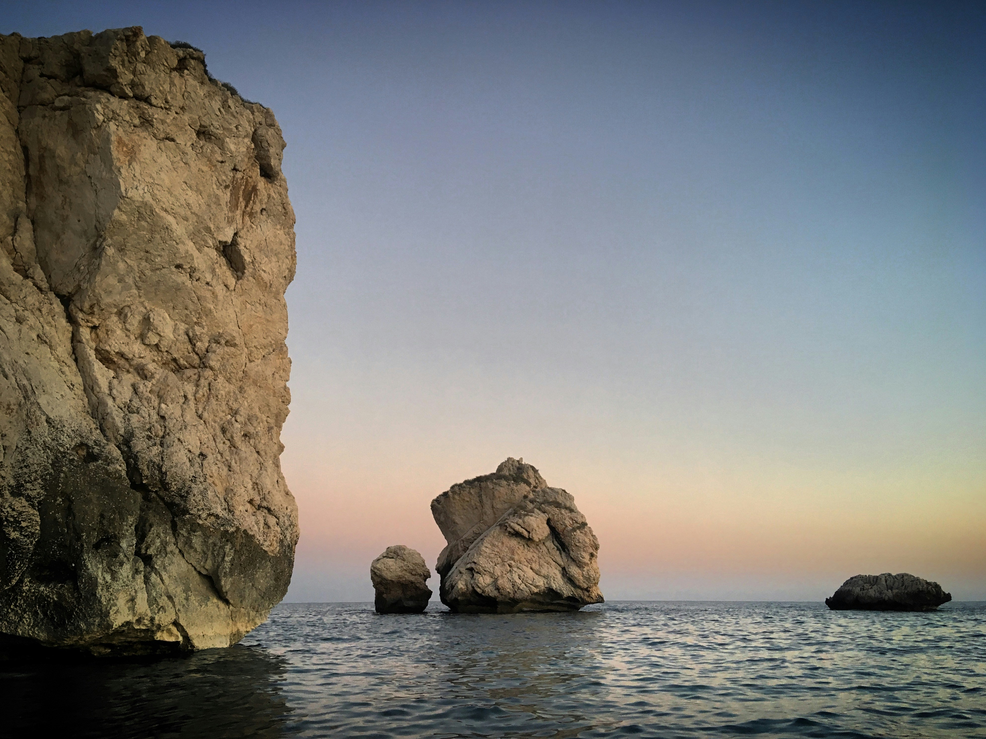 Petra tou Romiou or Aphrodite's Rock in the Mediterranean Sea near Koúklia, Paphos, Cyprus, November 2018
