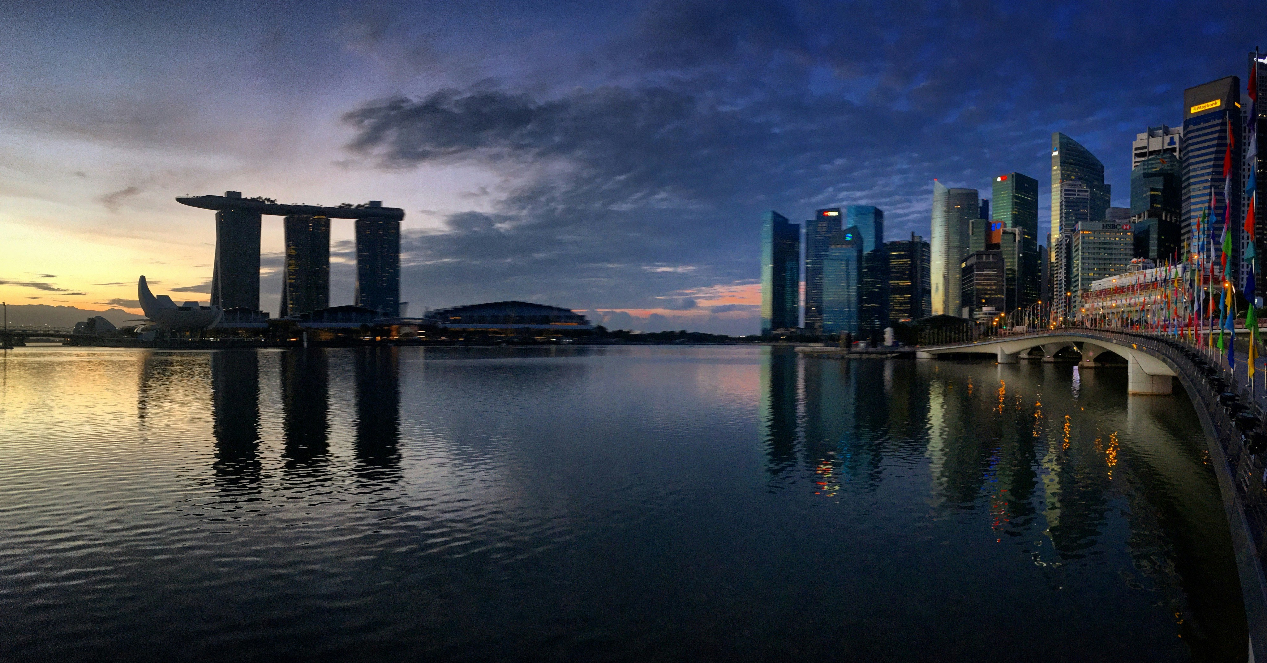 Sunrise over the Marina Bay and Singapore skyline, Singapore, February 2019