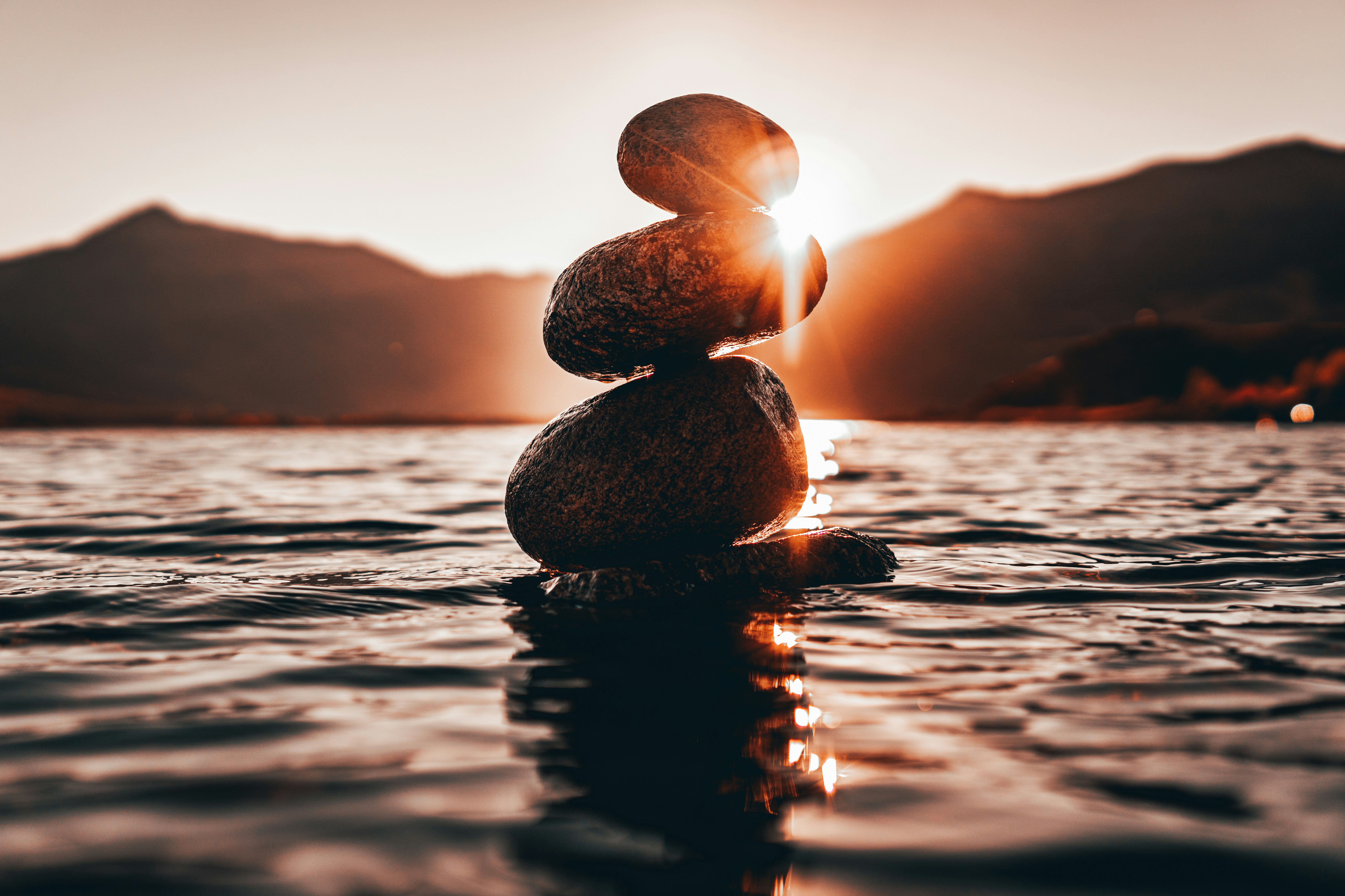 Sunset Balance: Stones Stack in Quiet Light