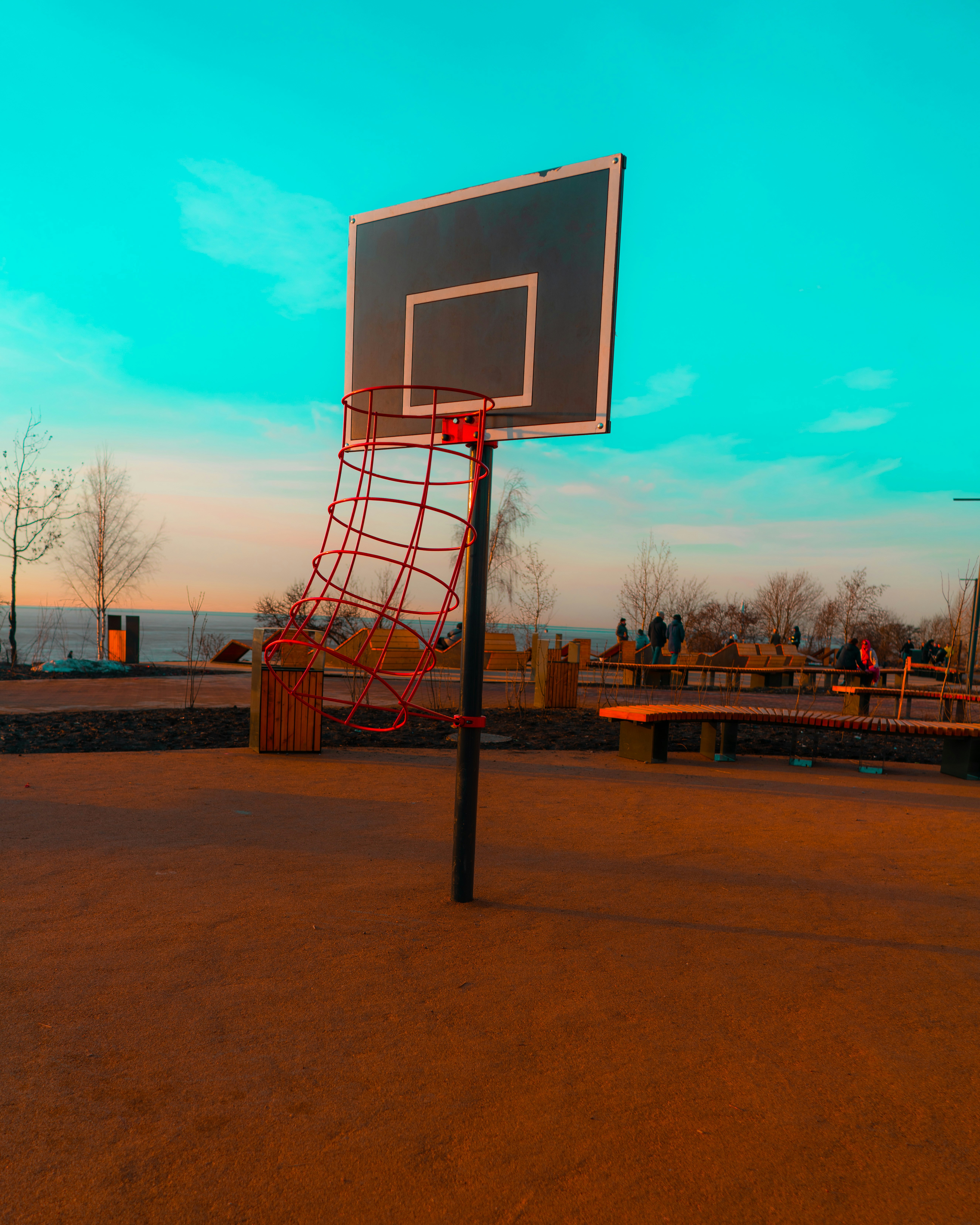 A basketball hoop with a ladder attached to it photo – Free Basketball ...