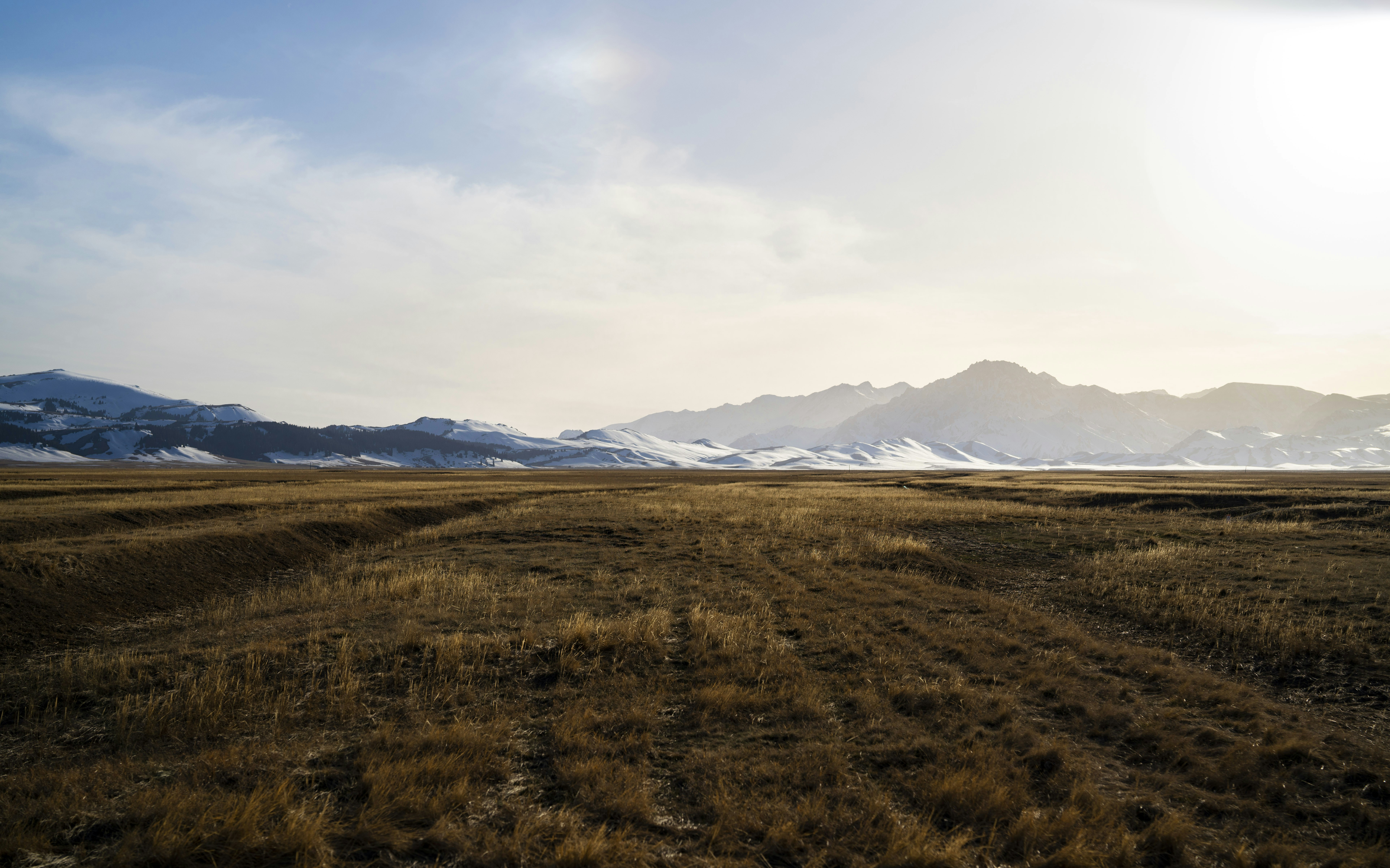 A large open field with mountains in the background photo – Free Nature ...