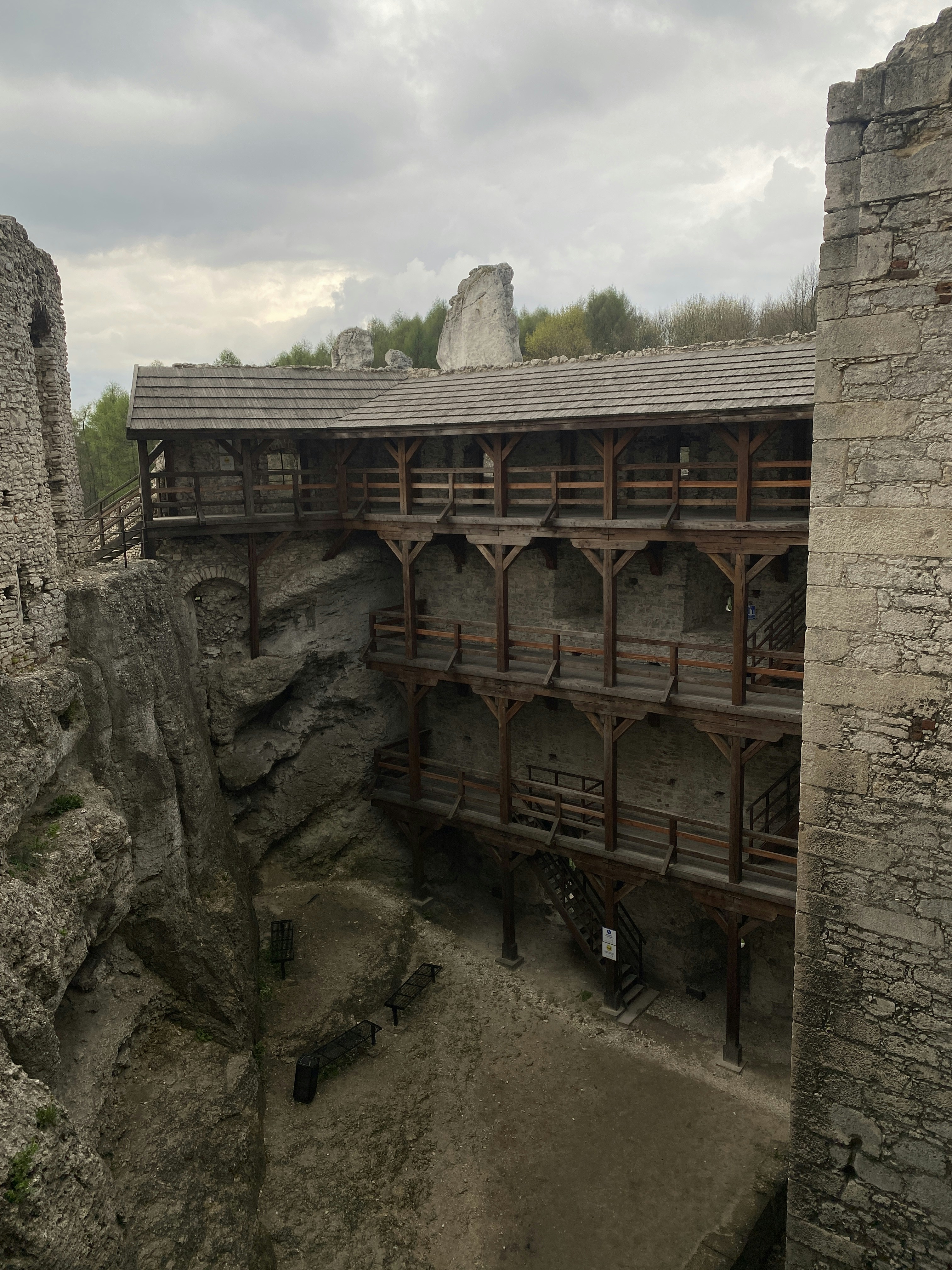 Galleries of Time: Wooden Walkways in a Timeworn Castle Ruin