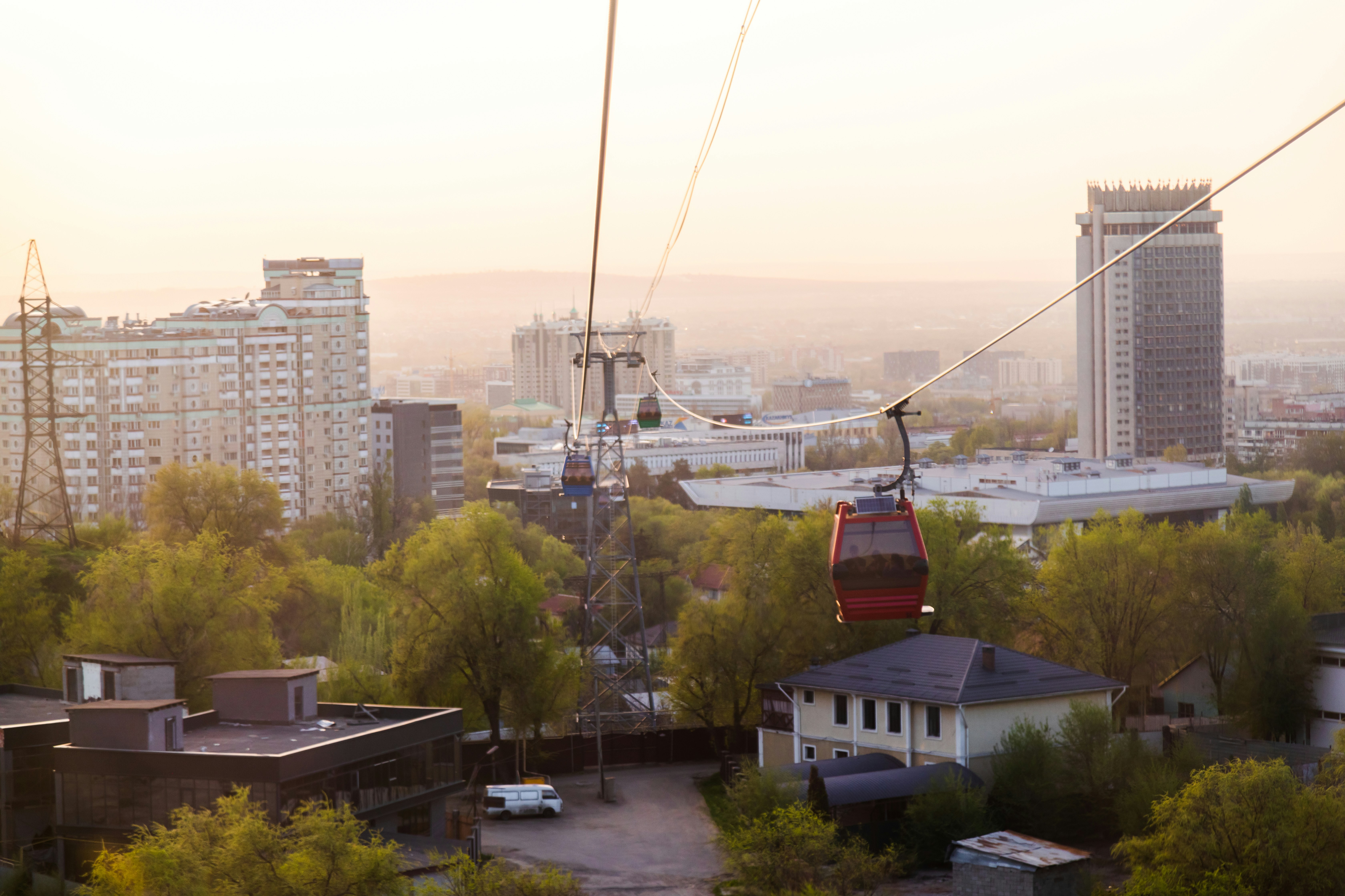 Urban Cable Car Over a Quiet Afternoon Cityscape