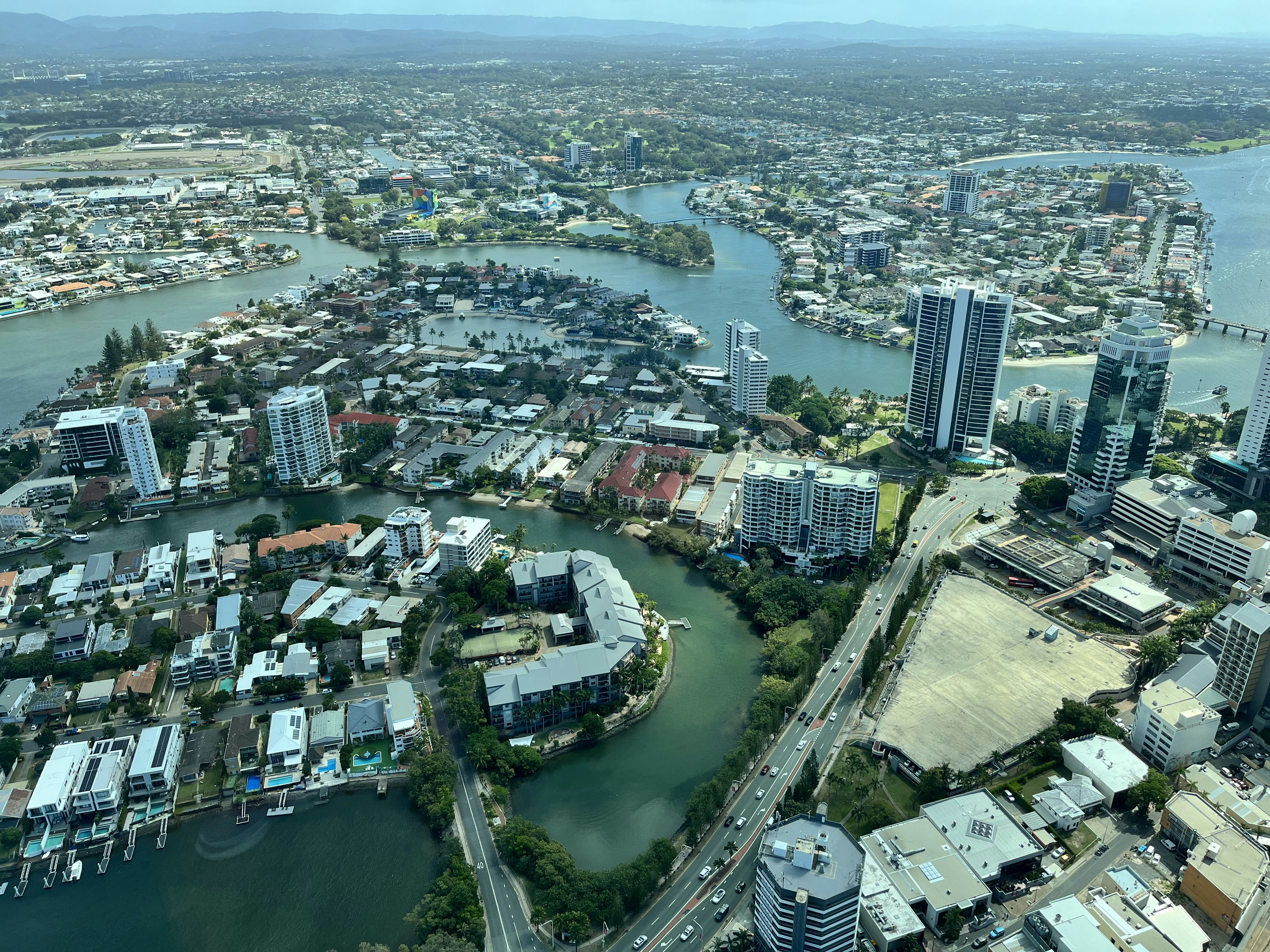 An aerial view of a city with a river running through it photo – Free ...