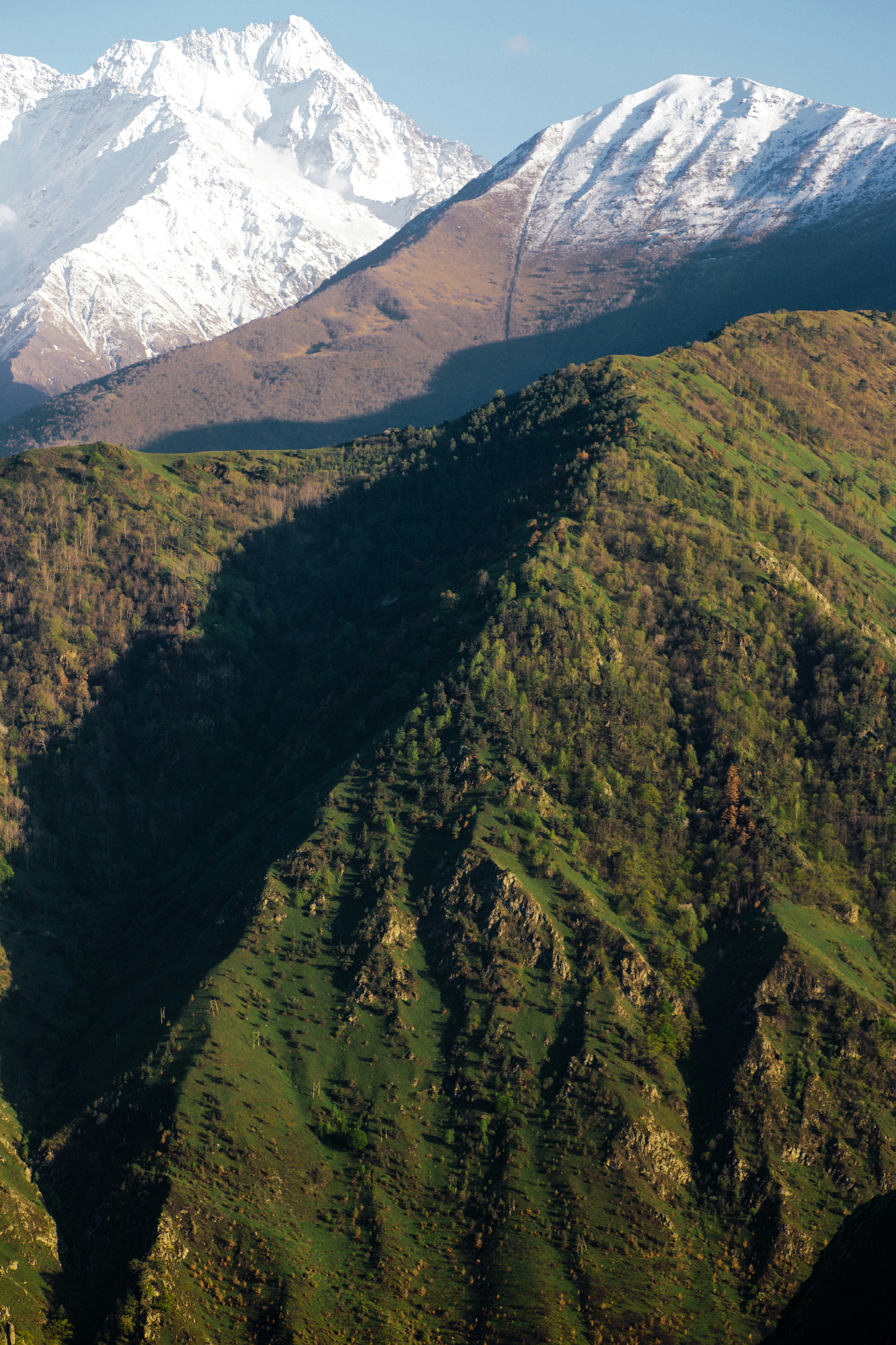 Snow-Capped Peaks Over Green Valleys