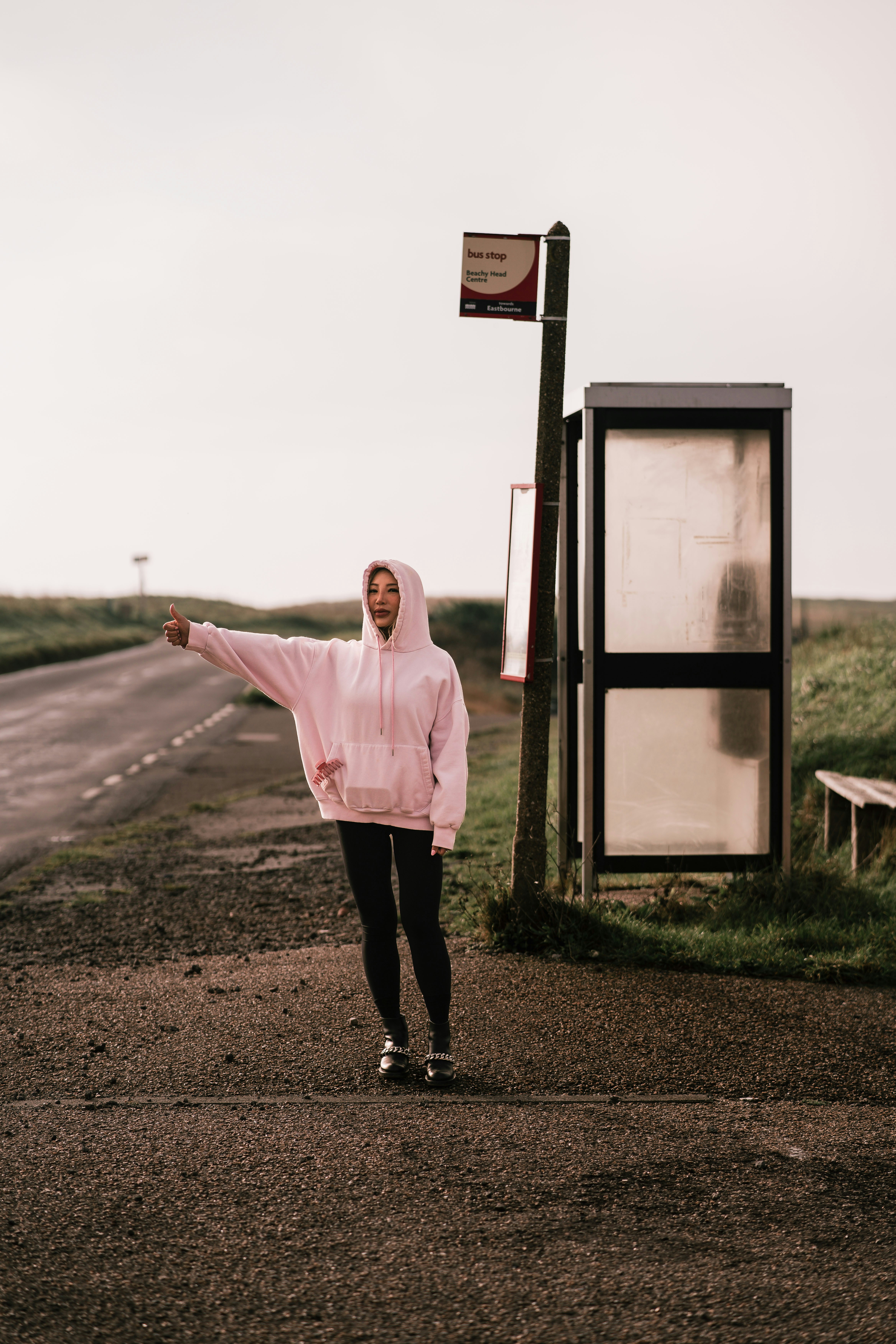 Pastel Pause at the Desolate Bus Stop