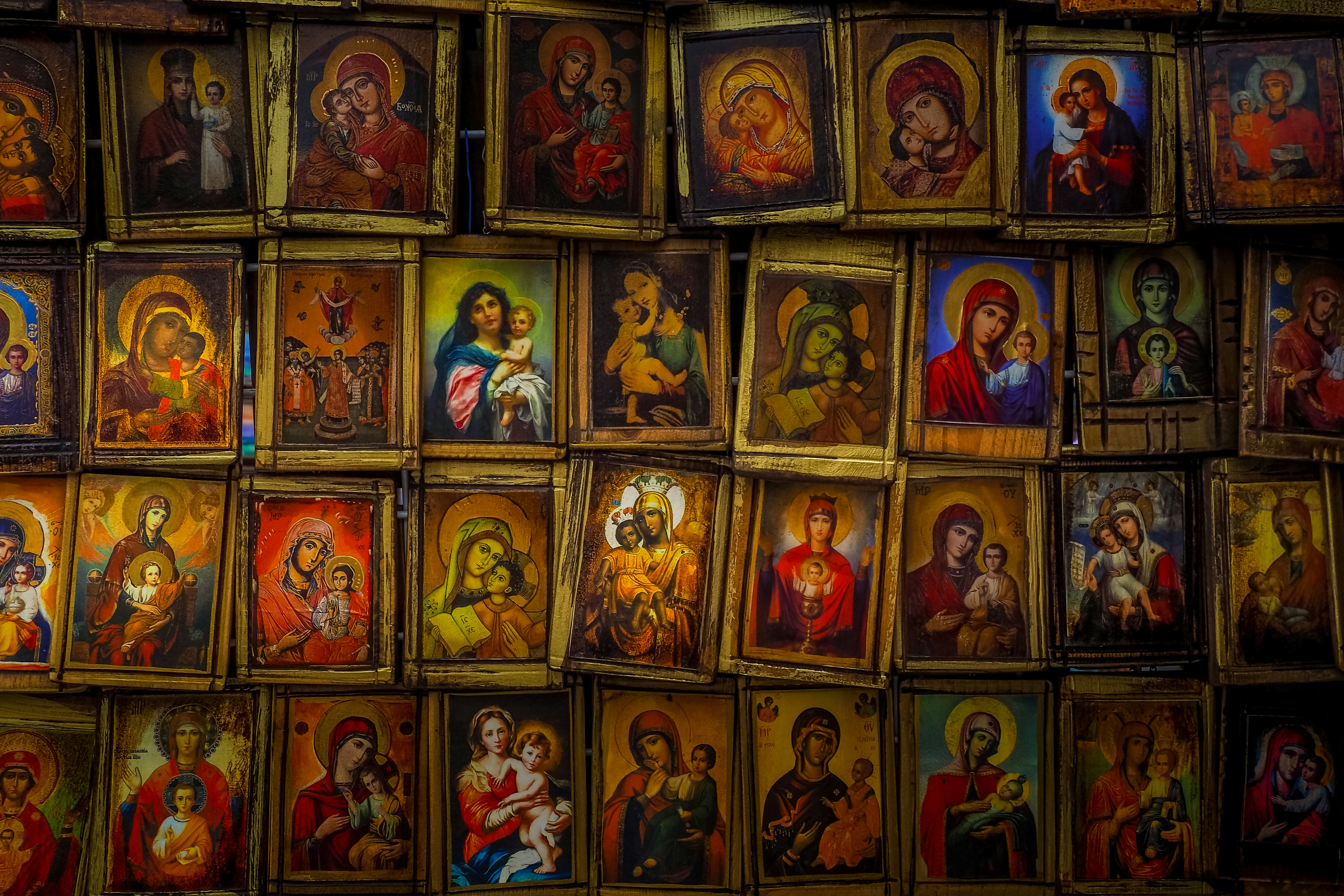 A wall full of religious icons and paintings photo – Free Nessebar ...