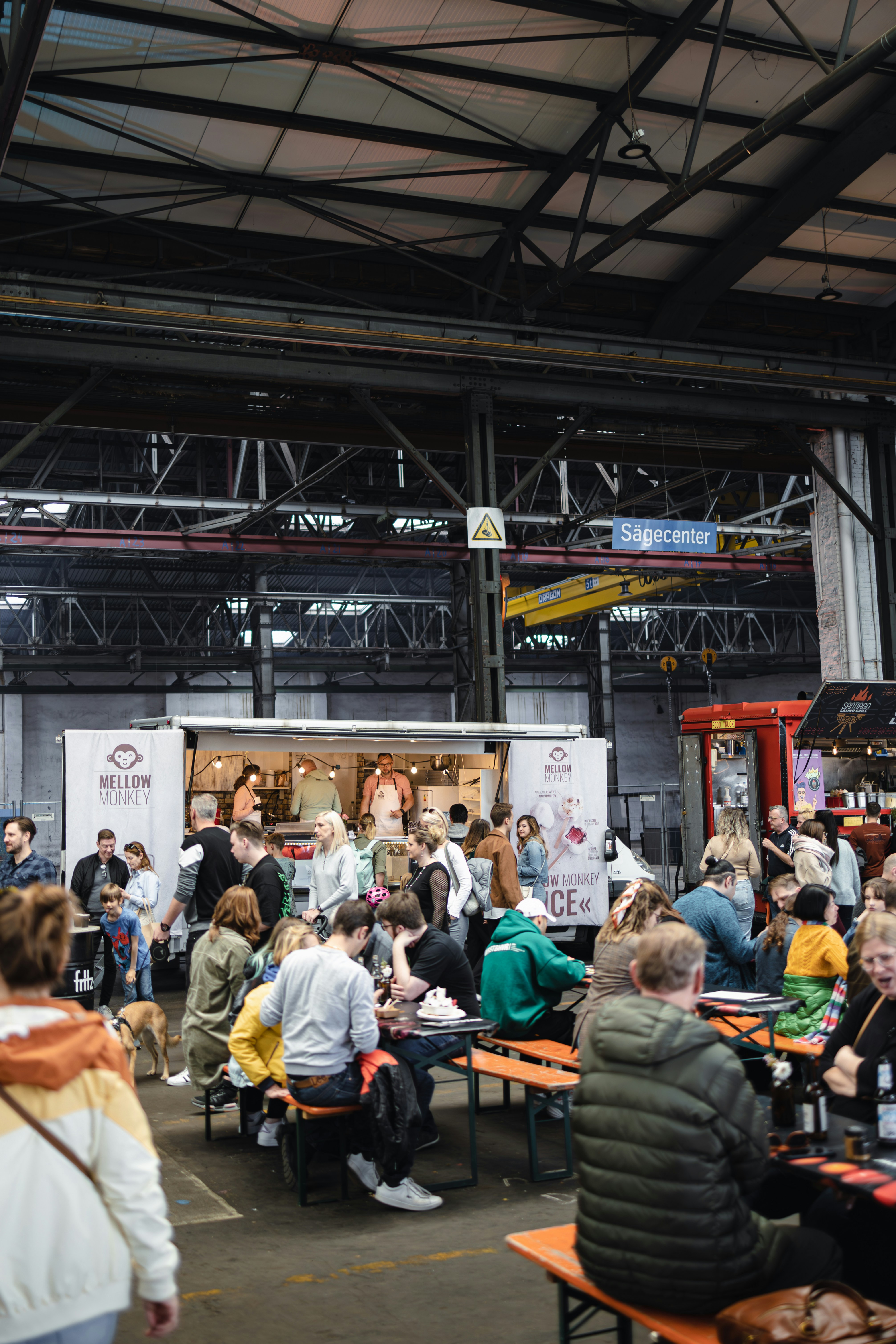 Crowd at a Craft Market Inside an Industrial Space