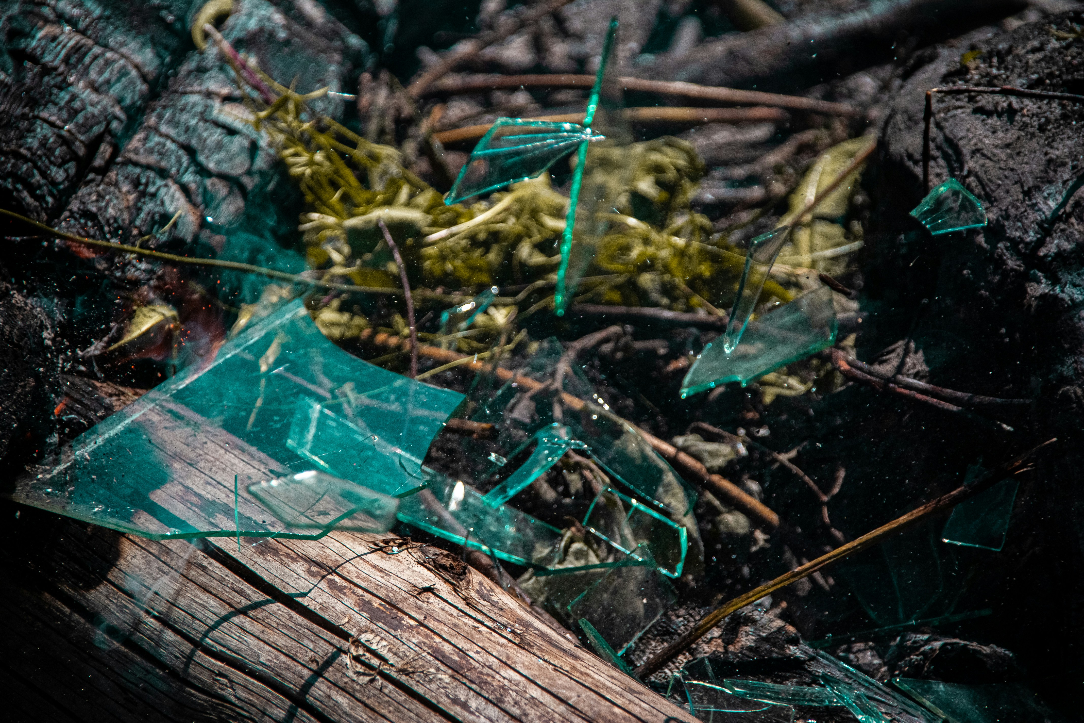 A broken glass object sitting on top of a piece of wood photo – Free ...