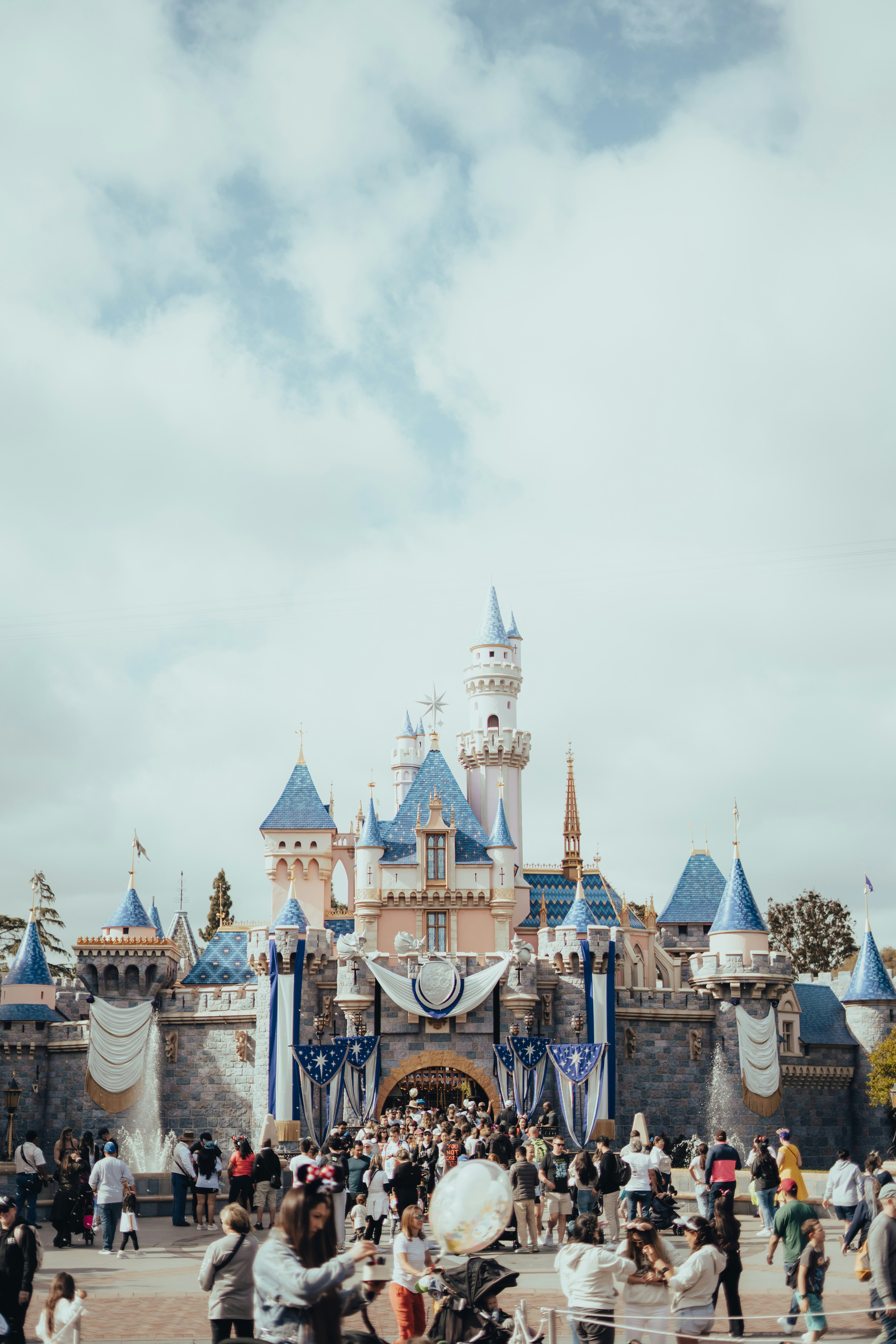 A crowd of people standing in front of a castle photo – Free Disneyland ...