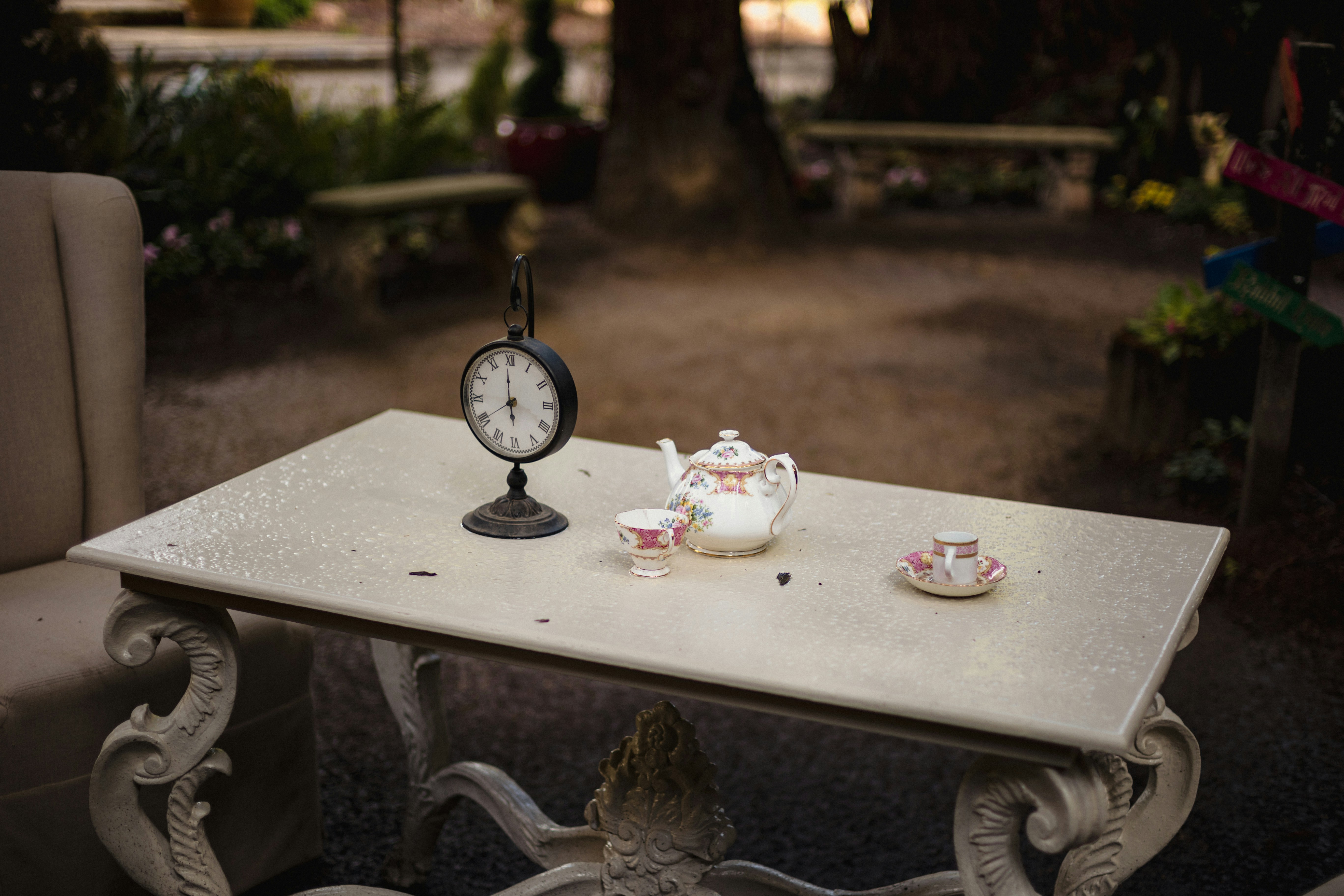 Quiet Tea Setup on a Rustic Garden Table