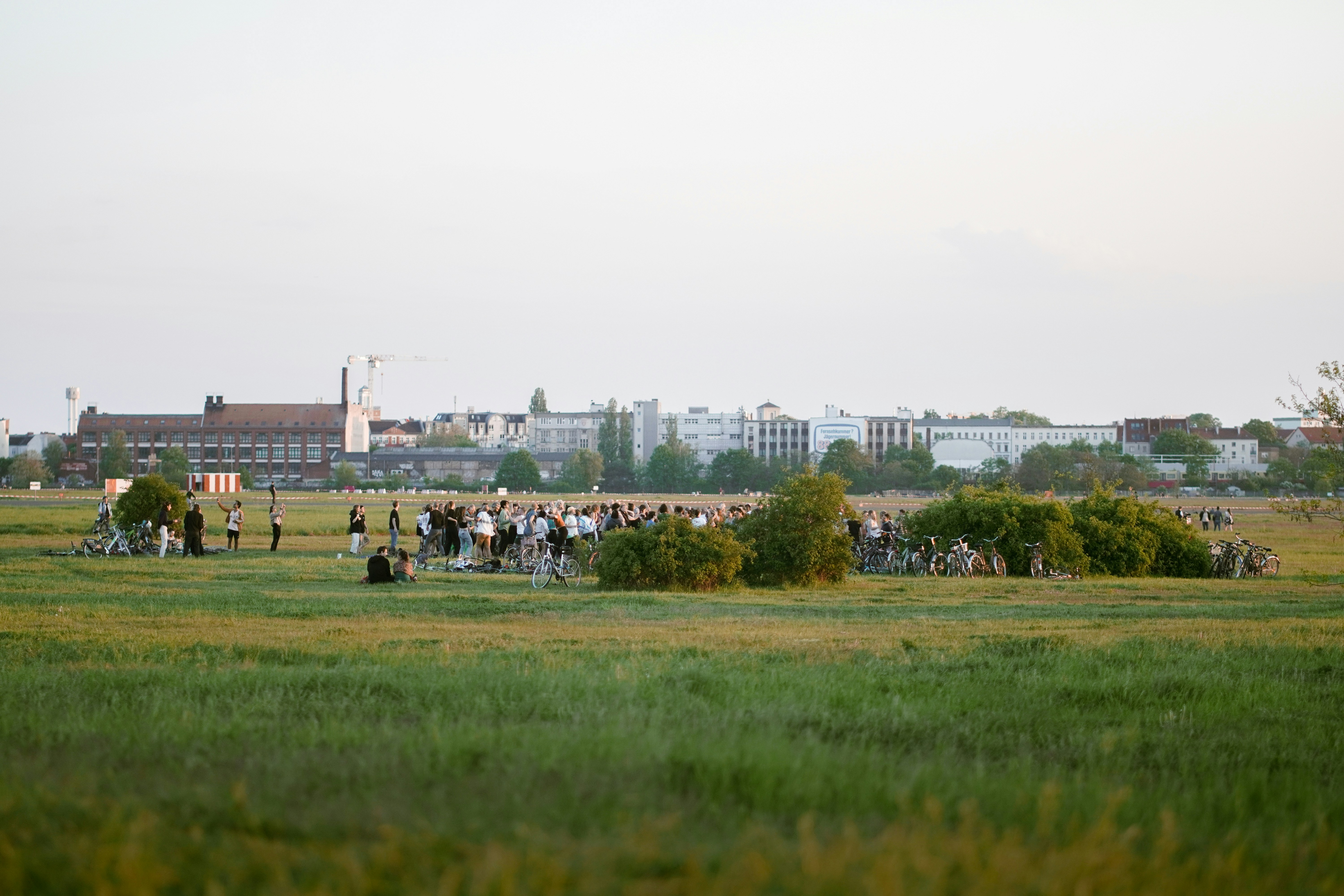 Dusk Gathering on the Green with the City in the Distance