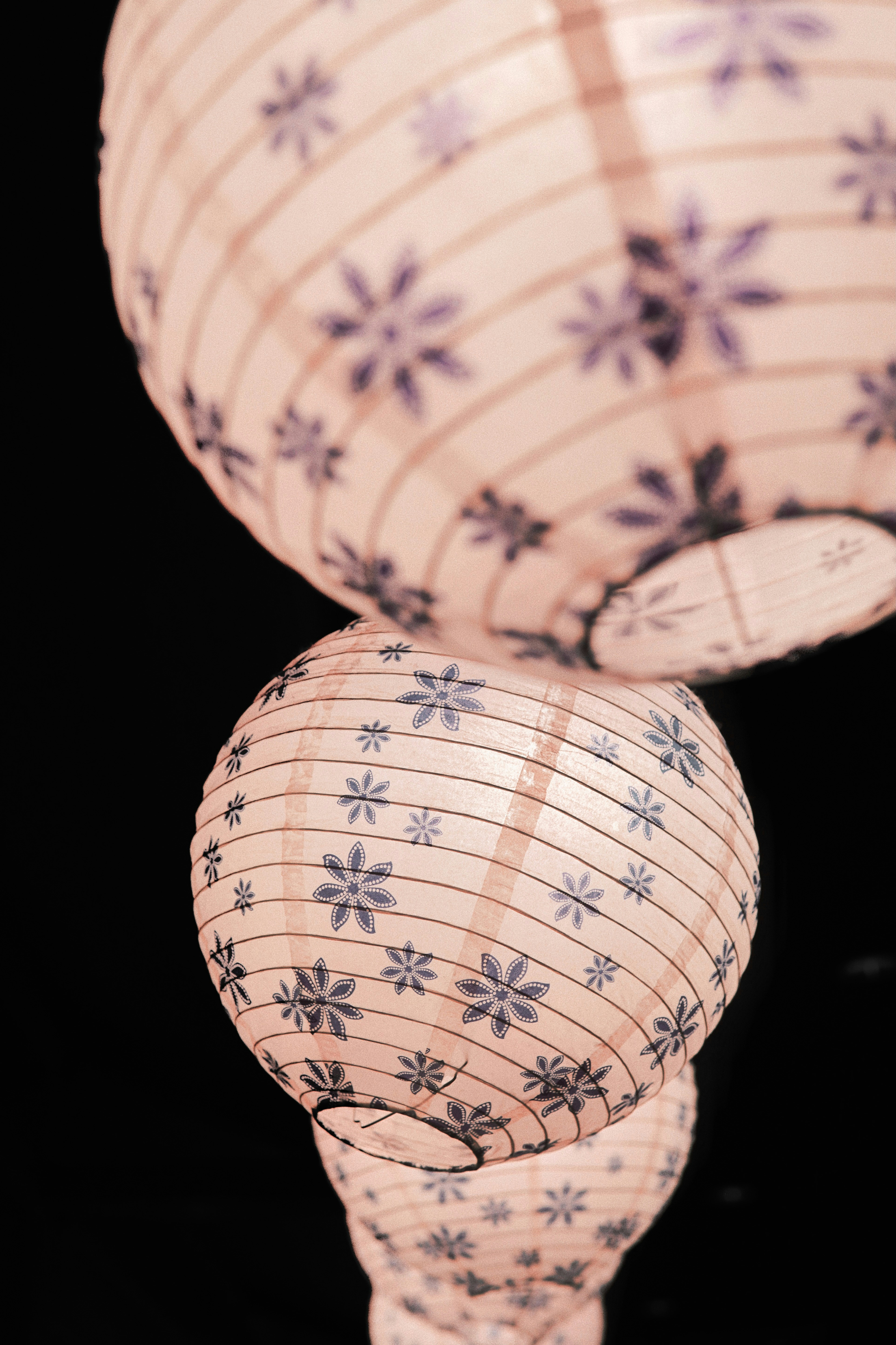 Soft Lanterns in Darkness: A Trio of Floral Orbs