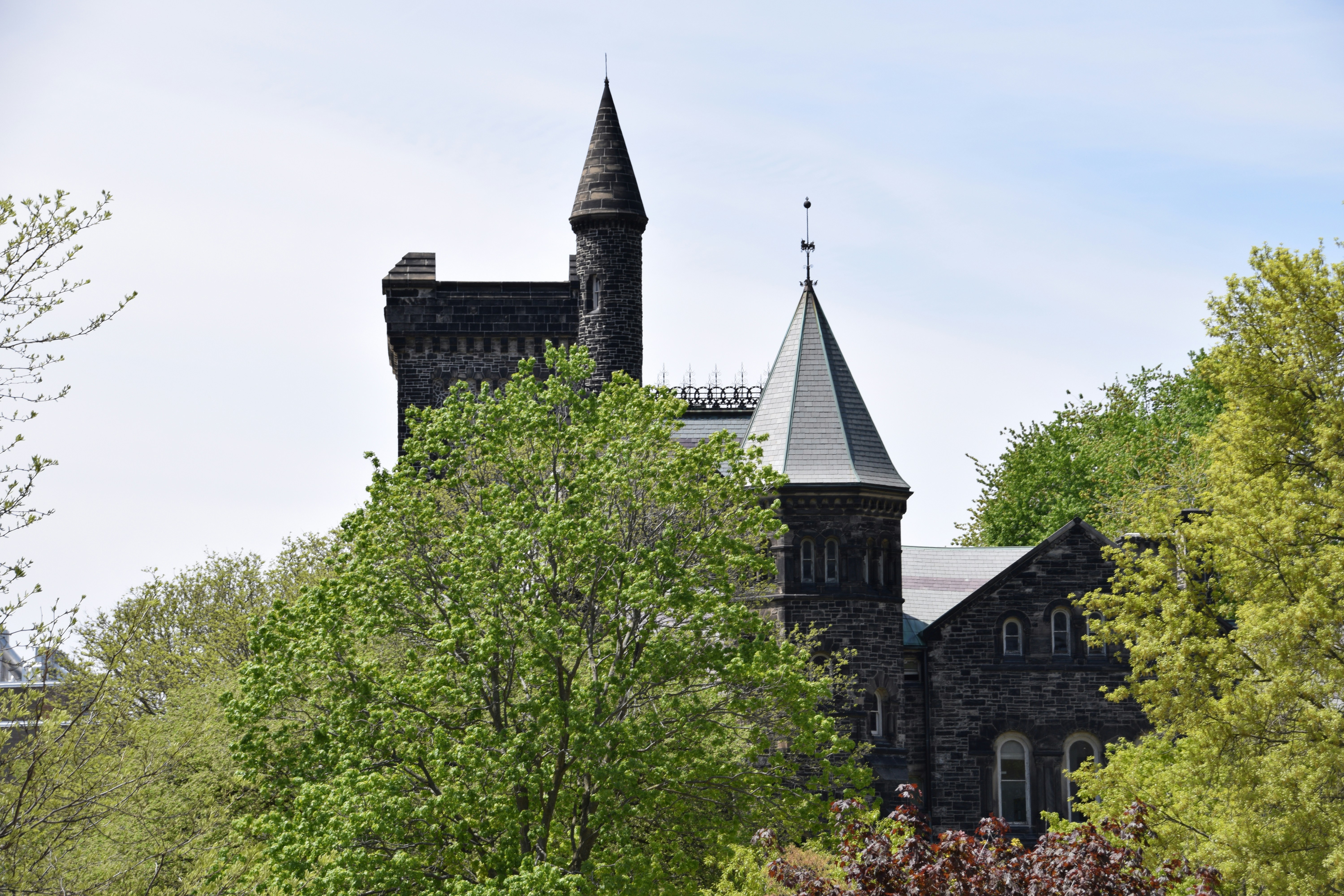 Turreted Castle Rising Through Spring Greenery