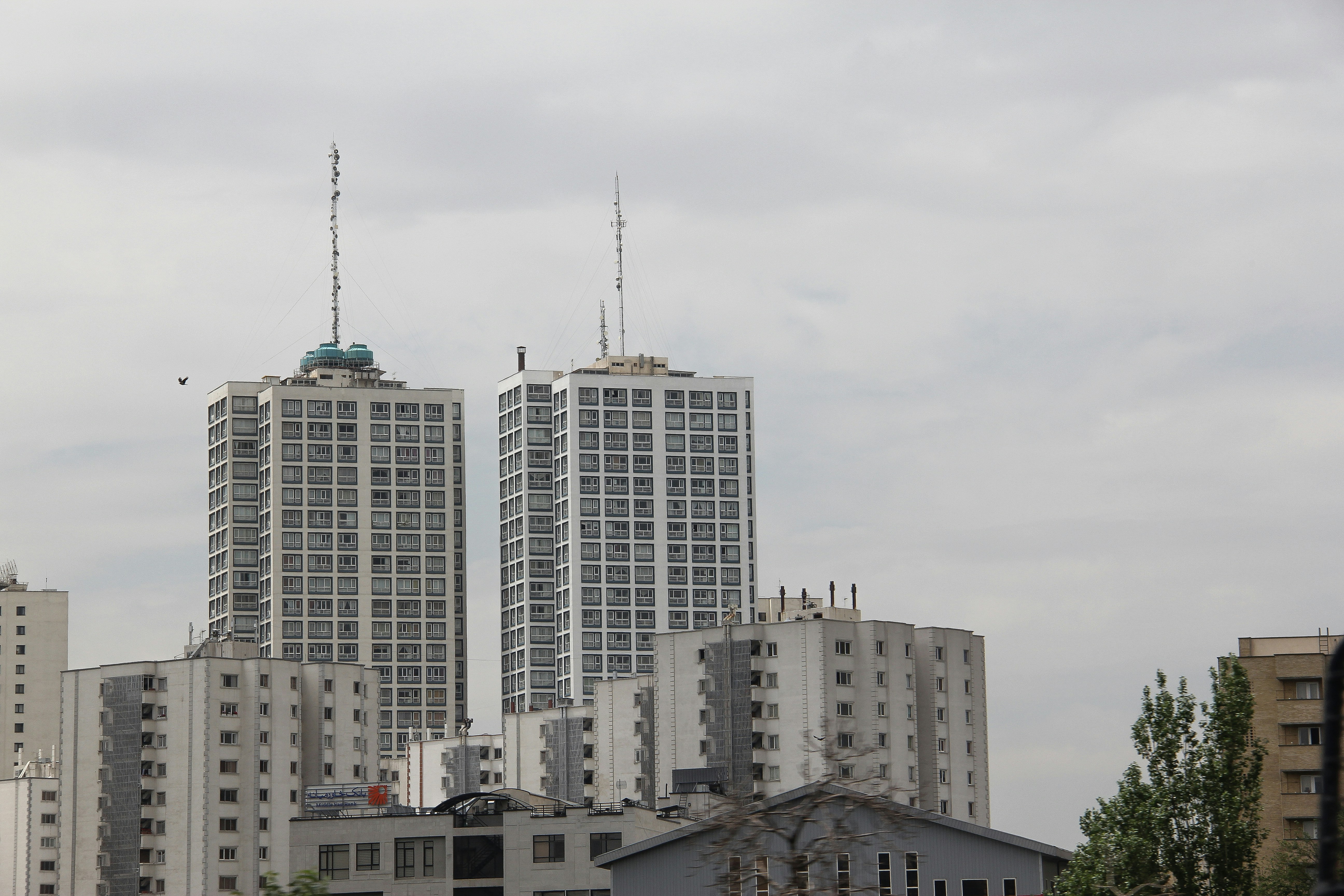 Twin Towers Above the Suburban Skyline