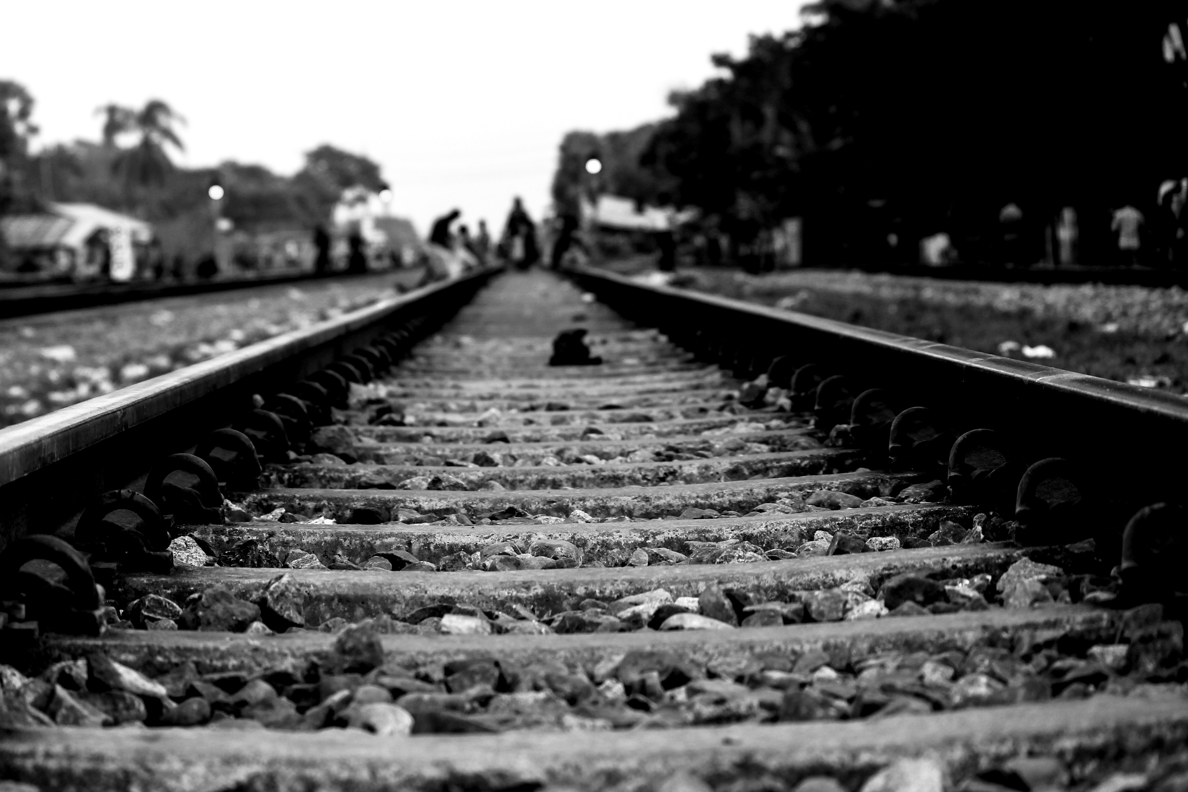 A black and white photo of a train track photo – Free Railway track ...