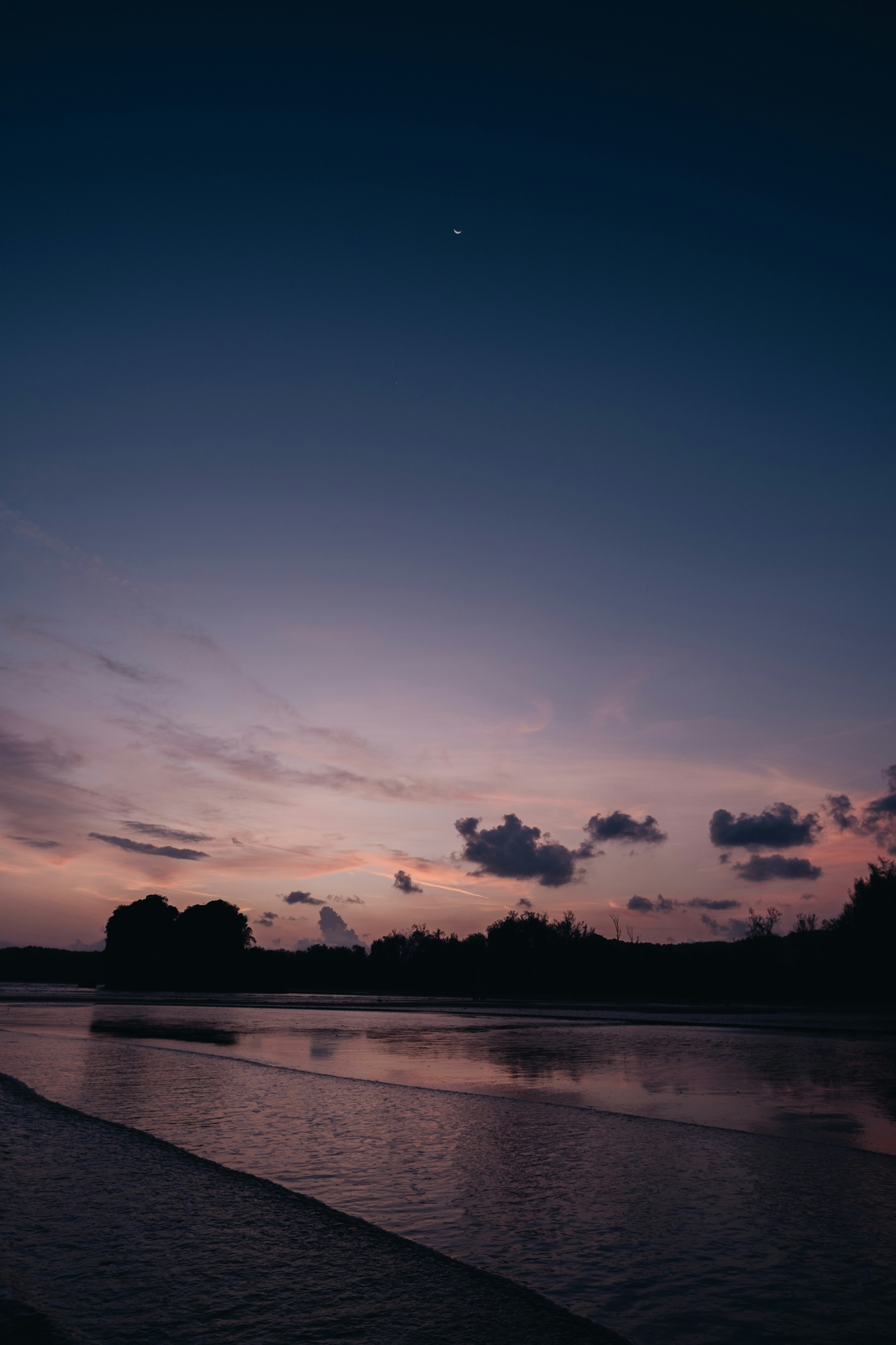 Crescent Moon Over Velvet Twilight River