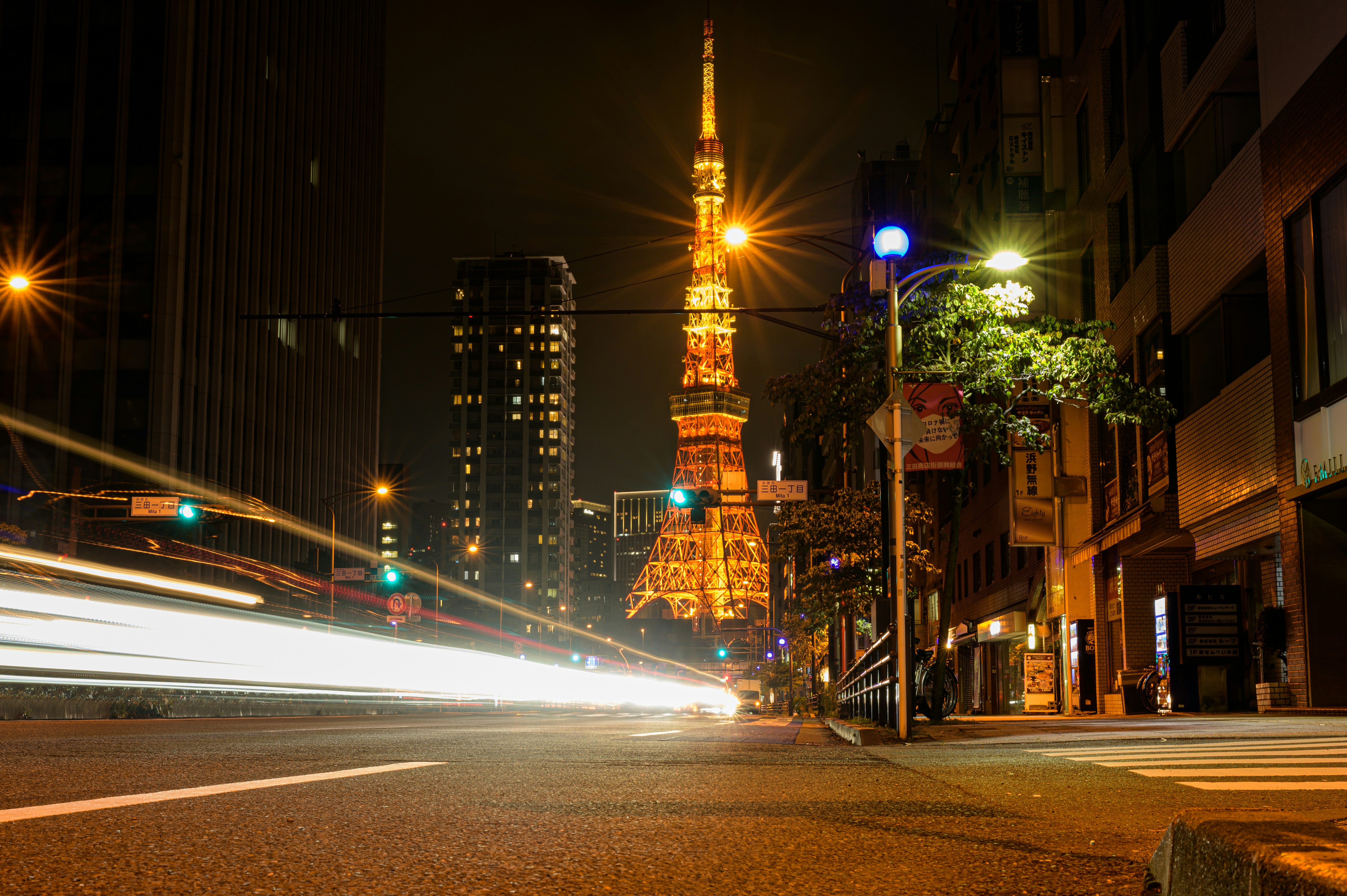 Midnight Tower and Neon Stream: Tokyo's Night Street