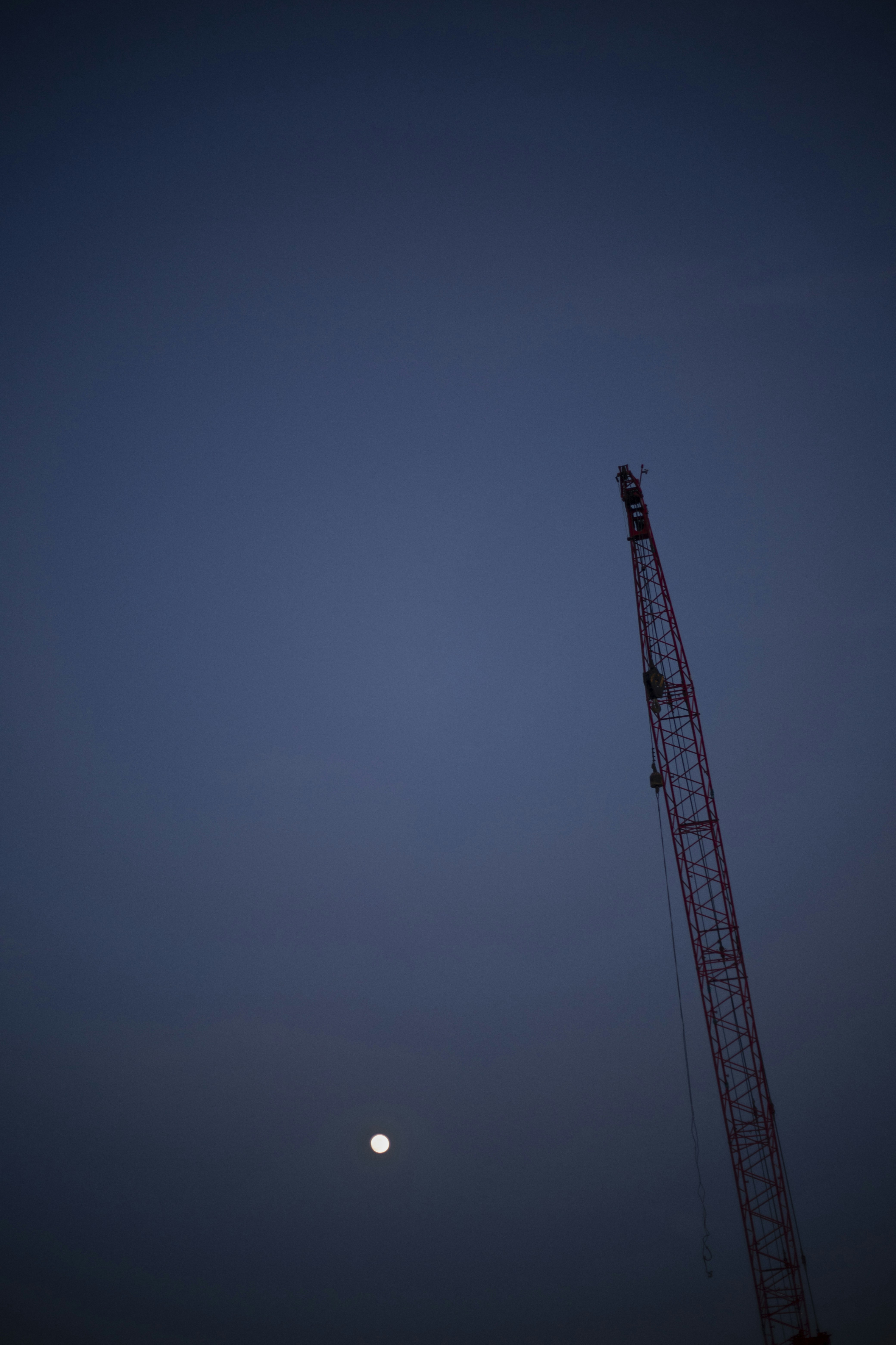 Moonlit Crane: A Blue Hour Silhouette Against Night Sky