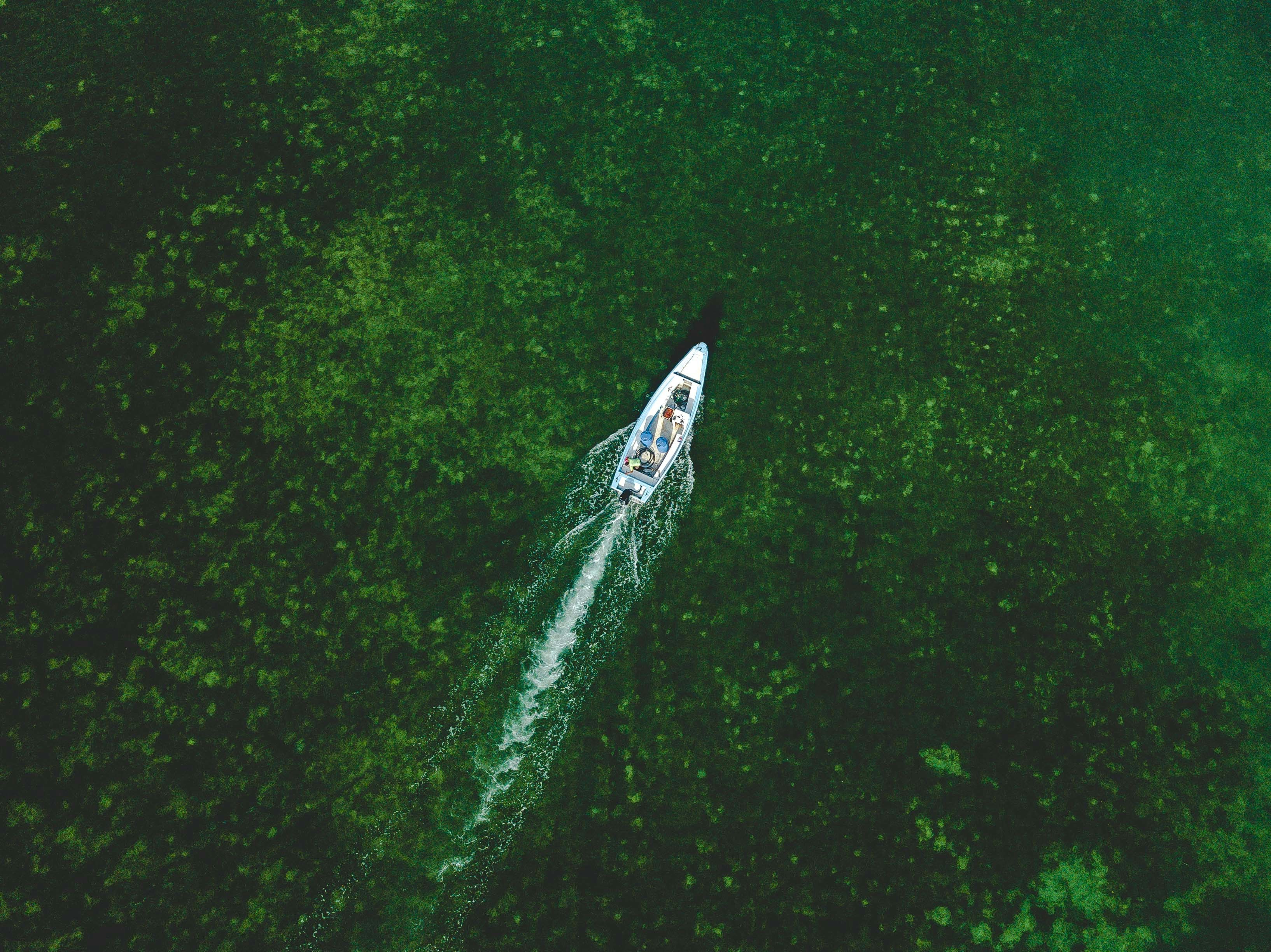 An aerial view of a boat in a body of water photo – Free Boat Image on ...